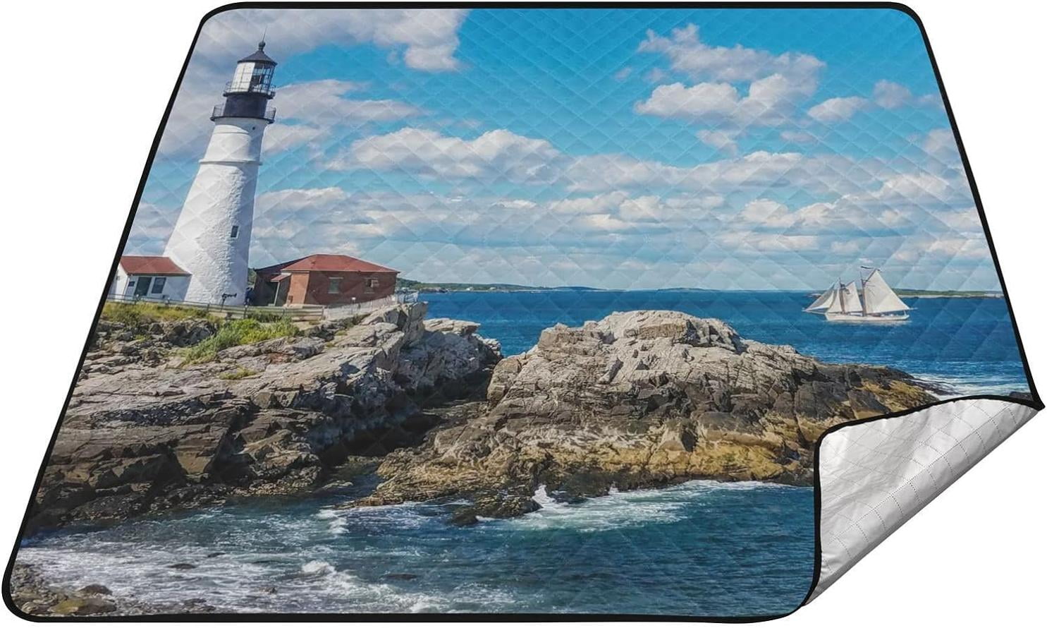 GZHJMY White Lighthouse Large Picnic & Outdoor Beach Blanket ...