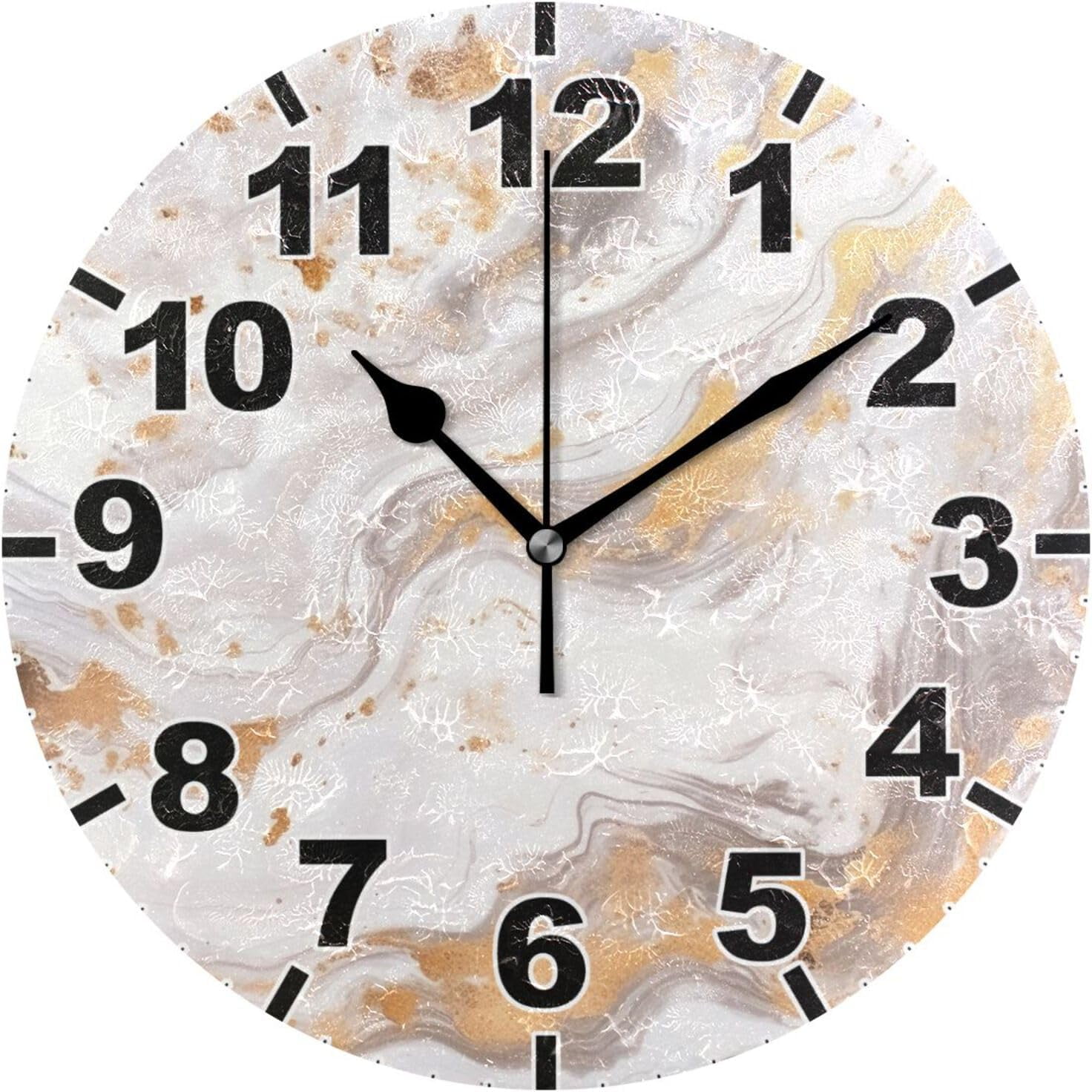 GZHJMY White Marble Round Wall Clock, Battery Operated Silent Non ...