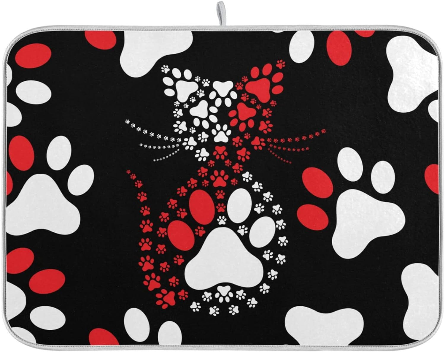GZHJMY White Red Cat Paw Print Funny Dish Drying Mat Sweet Home Coffee ...