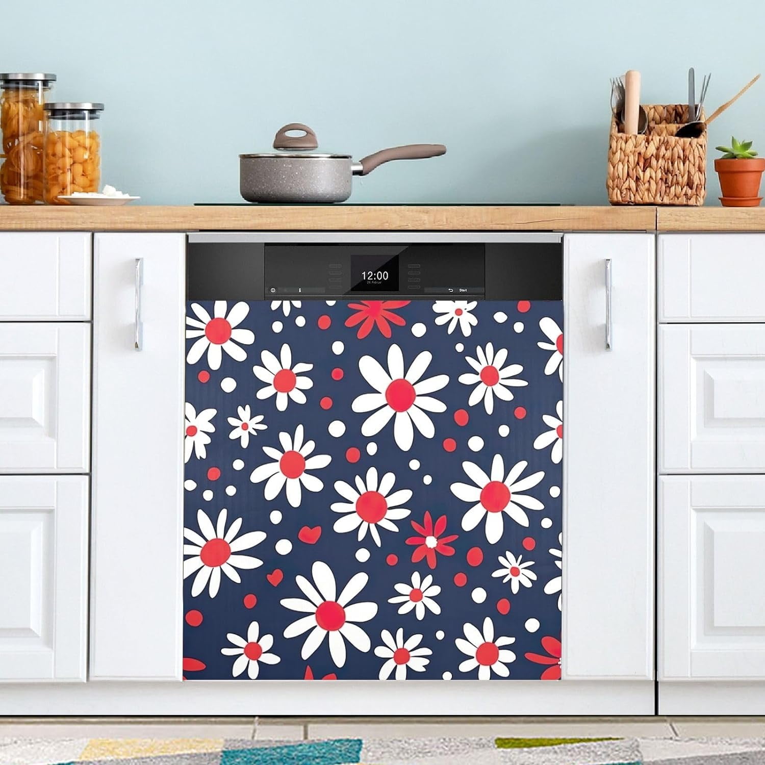GZHJMY White Red Flowers Dishwasher Magnet Cover Dishwasher Front Door ...
