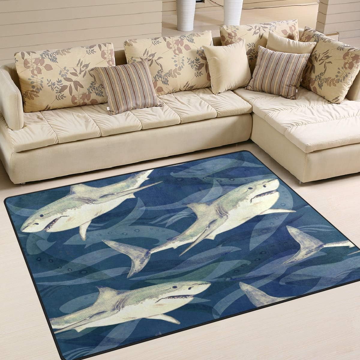 GZHJMY White Shark Fish Watercolor Area Rug Living Room Rugs - 5'3" x4 ...