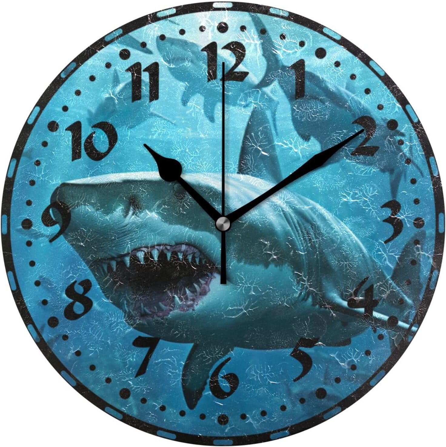 GZHJMY White Sharks Wall Clock, PVC Silent Non Ticking 10 Inch Battery ...