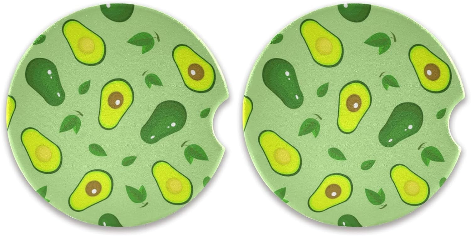 GZHJMY Whole and Cut Avocado Car Coasters 2 Pieces, Absorbent Ceramic ...