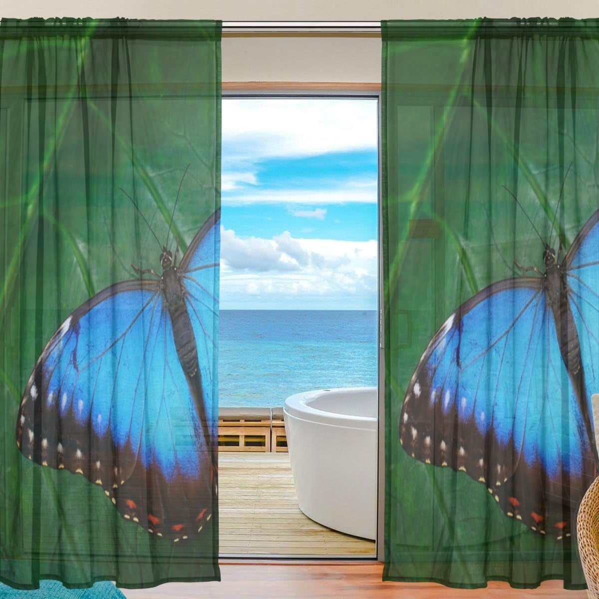 GZHJMY Wild Blue Butterfly Sheer Window Curtain Panel Drape 55x78 Inch ...