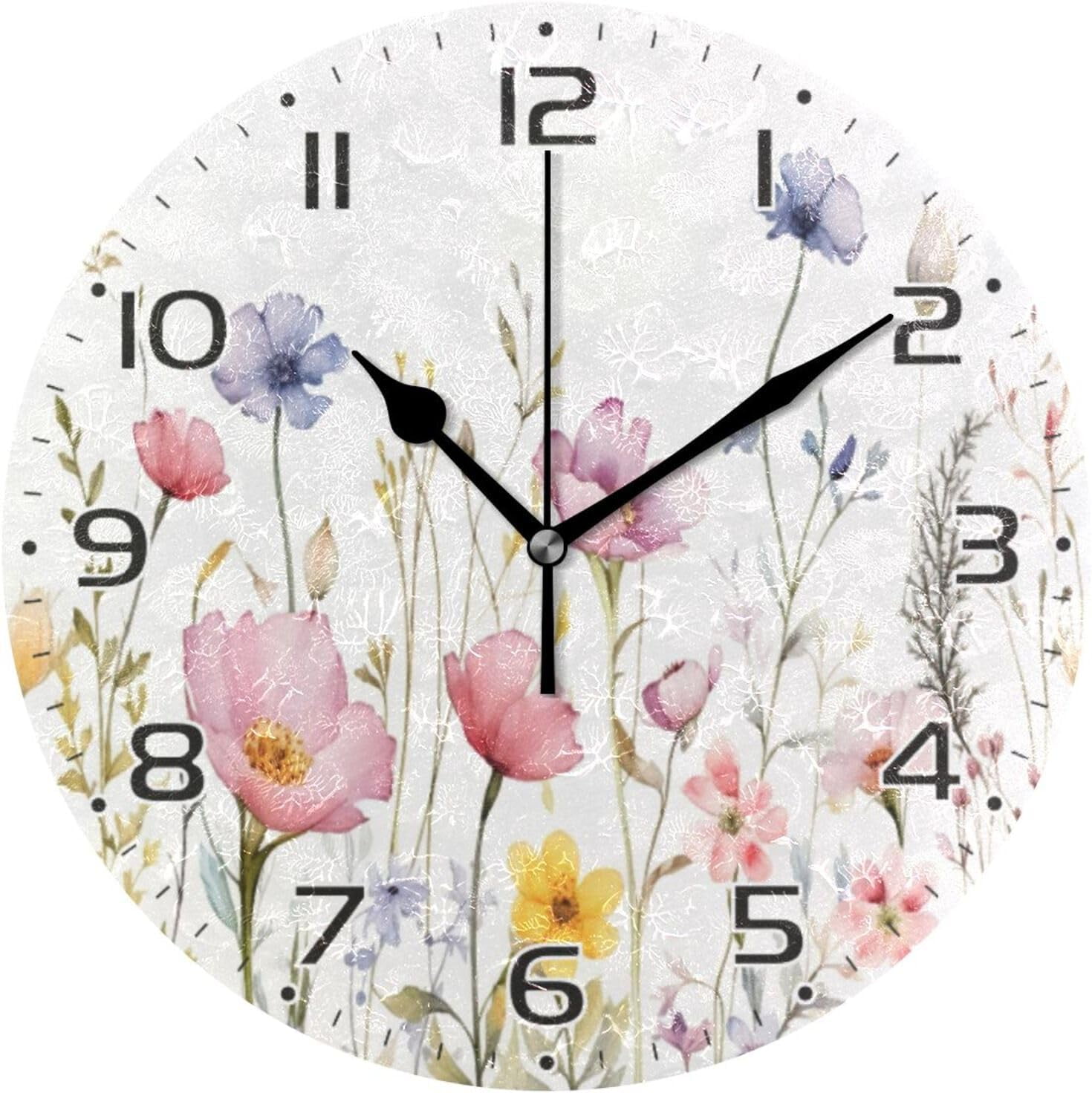 GZHJMY Wild Flowers Clock Silent Round PVC Wall Clock Non Ticking ...