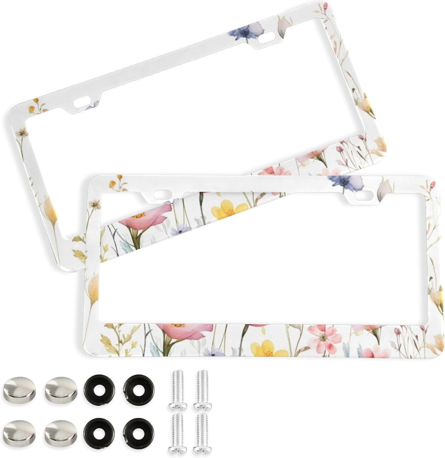 GZHJMY Wild Flowers License Plate Frames 2 Pack Aluminum License Plate ...