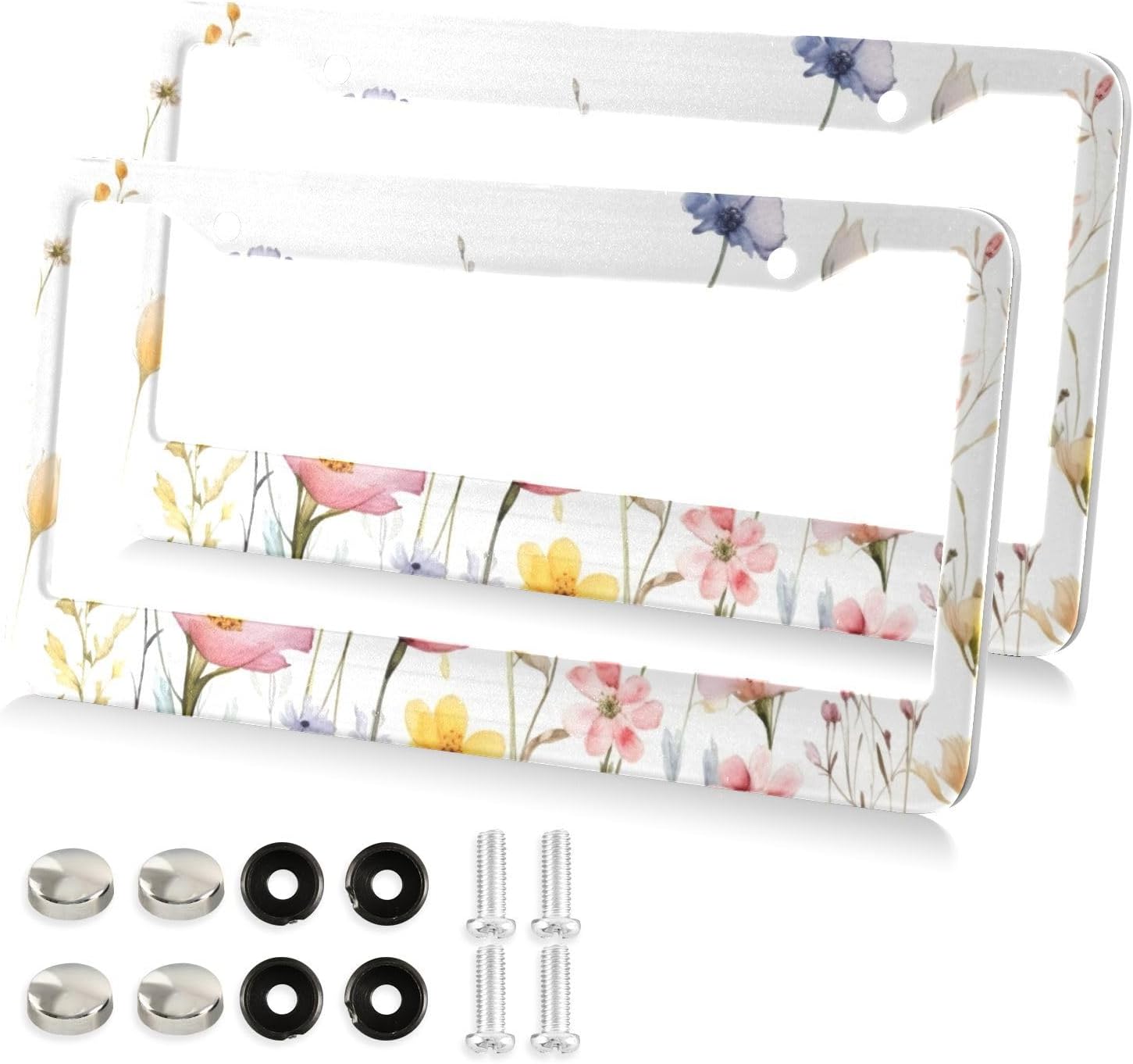 GZHJMY Wild Flowers License Plate Frames 2 Pack Aluminum License Plate ...
