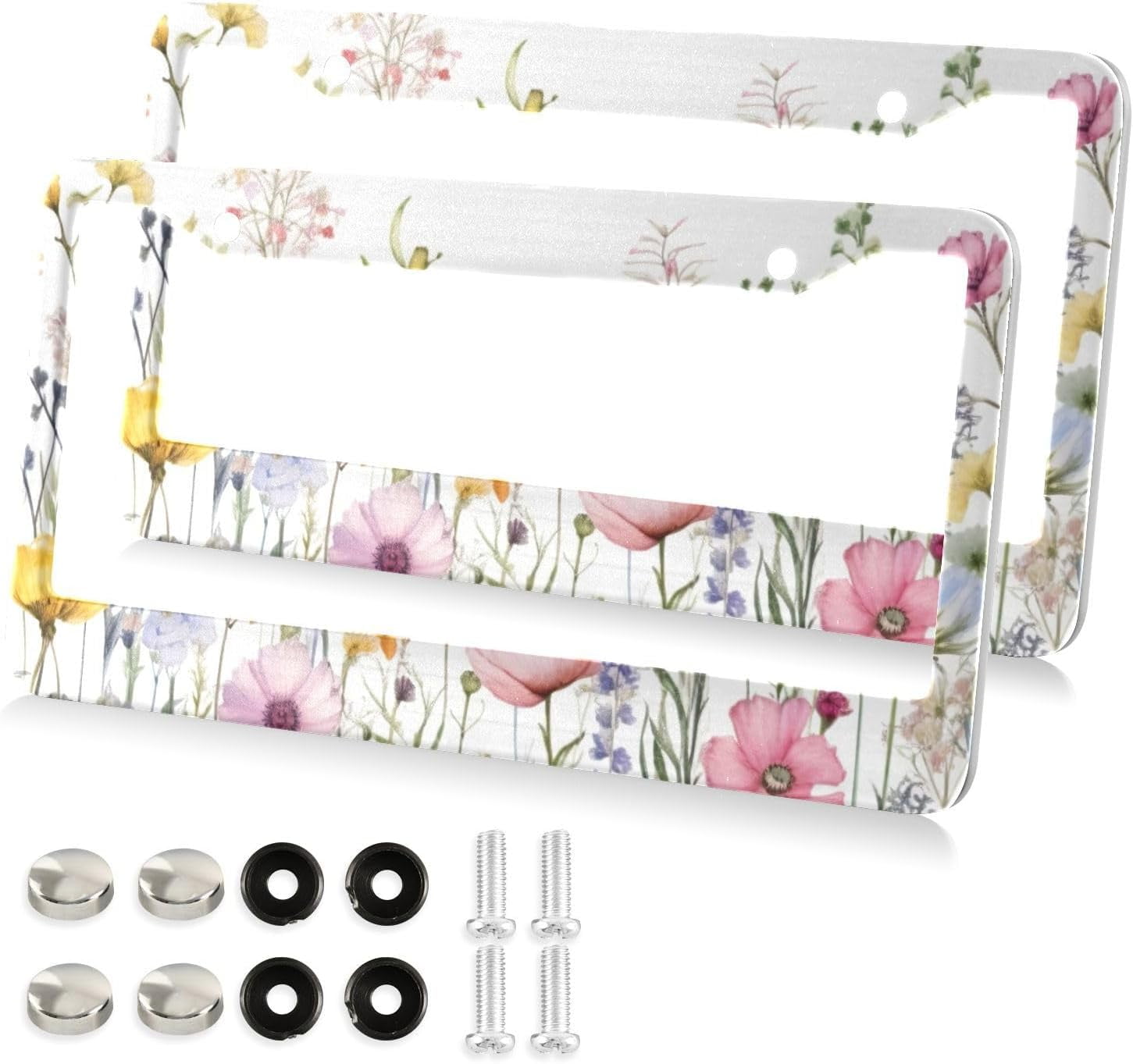 GZHJMY Wild Flowers License Plate Frames 2 Pack Aluminum License Plate ...