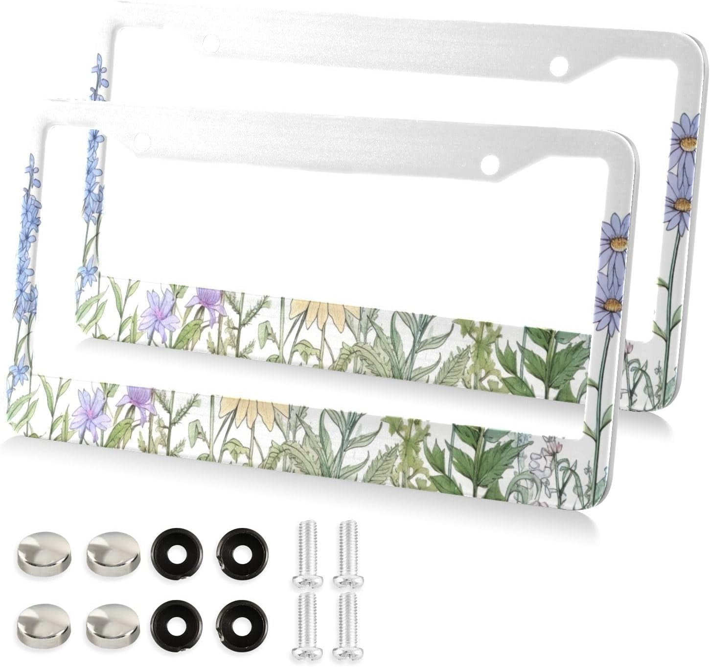 GZHJMY Wild Flowers License Plate Frames 2 Pack Aluminum License Plate ...