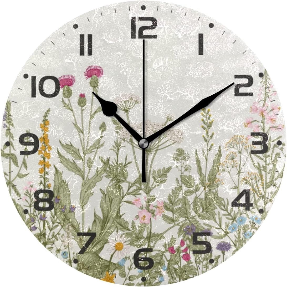 GZHJMY Wild Flowers Wall Clock, 10" Silent Non Ticking Round Clock, Oil ...