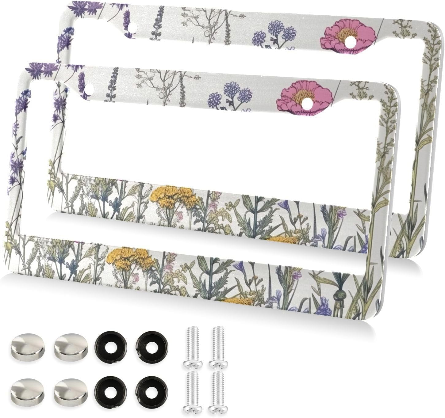 GZHJMY Wildflower License Plate Frames 2 Pack Aluminum License Plate ...