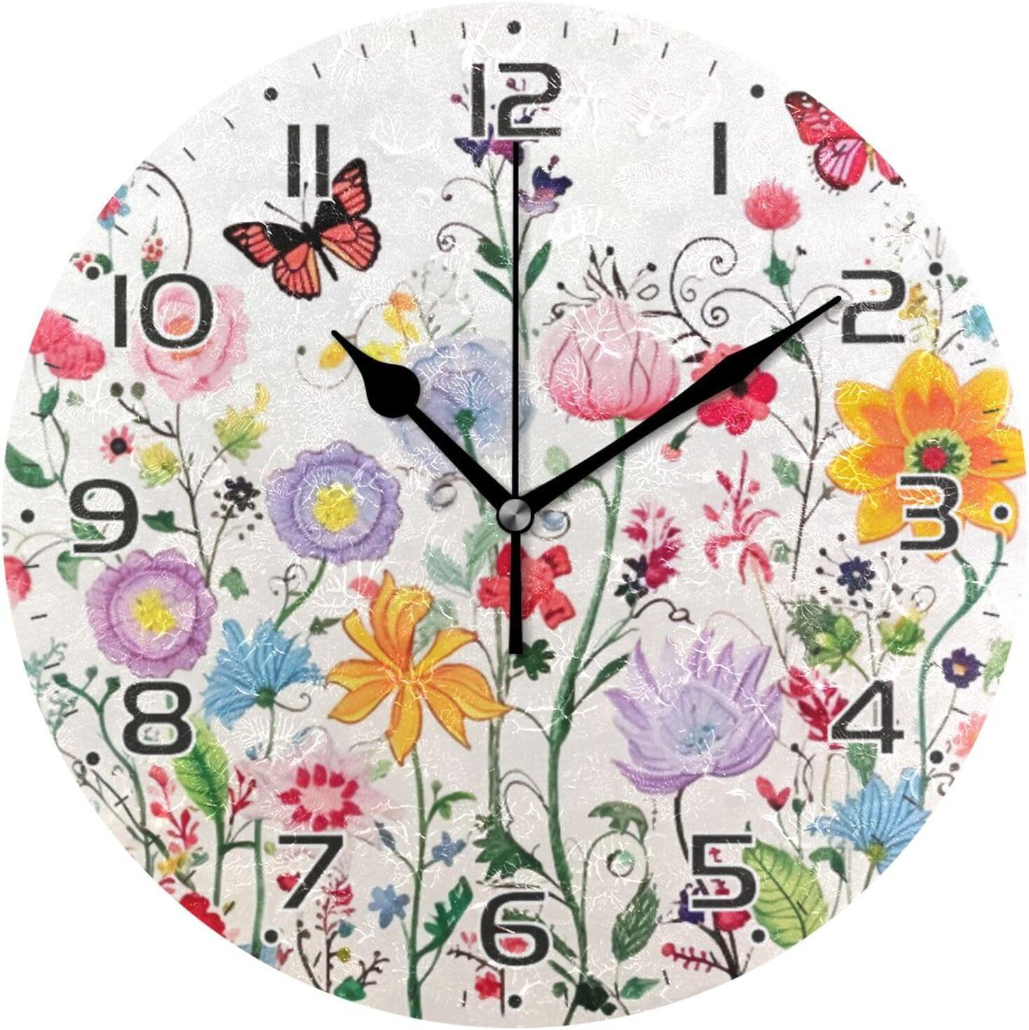 GZHJMY Wildflowers Clock Silent Round PVC Wall Clock Non Ticking ...