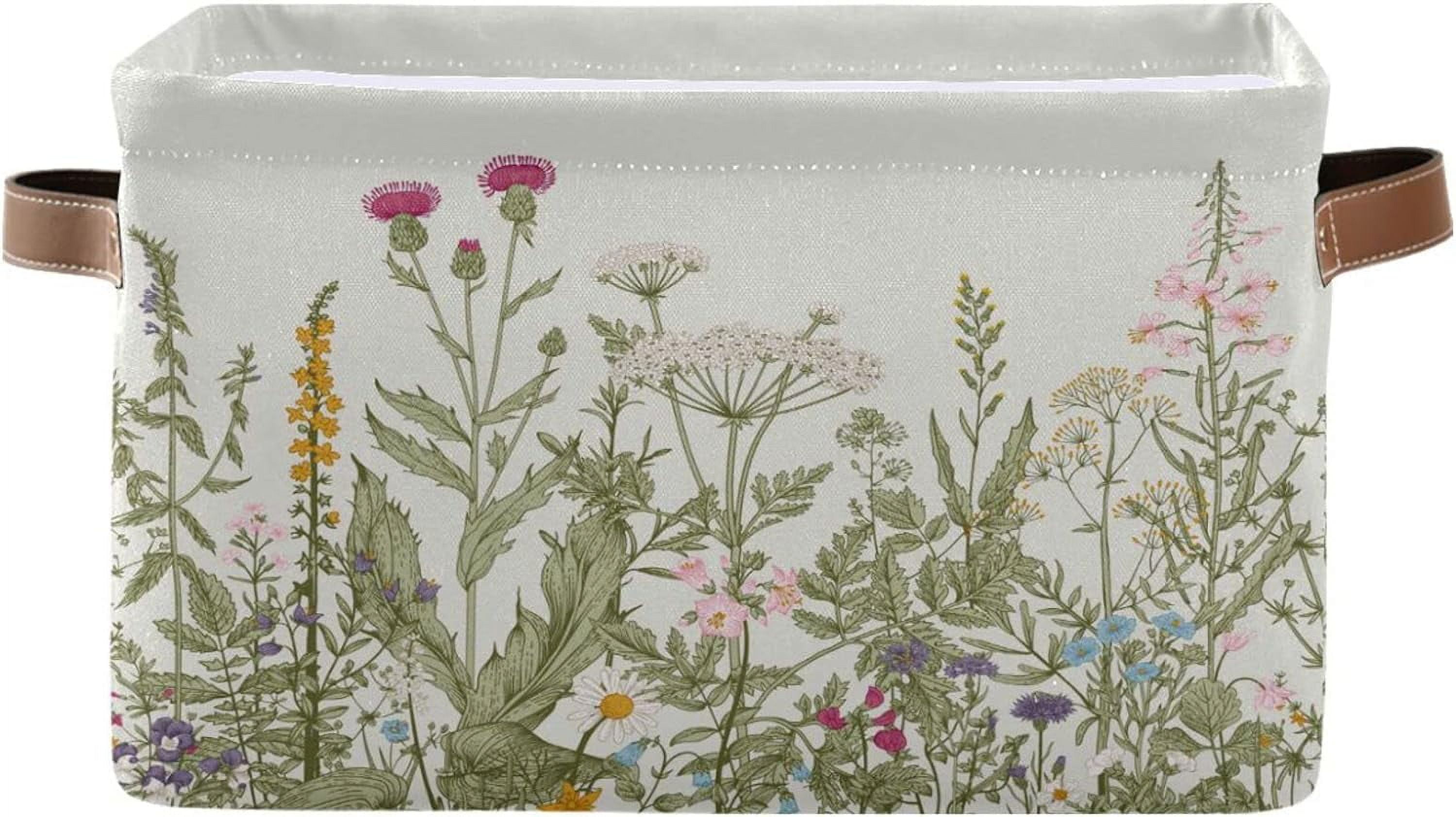 GZHJMY Wildflowers Large Square Storage Basket Bin with Handles 1PCS ...