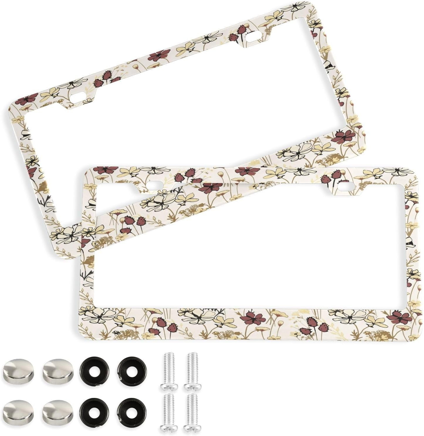 GZHJMY Wildflowers License Plate Frames Set of 2, Universal Aluminum ...