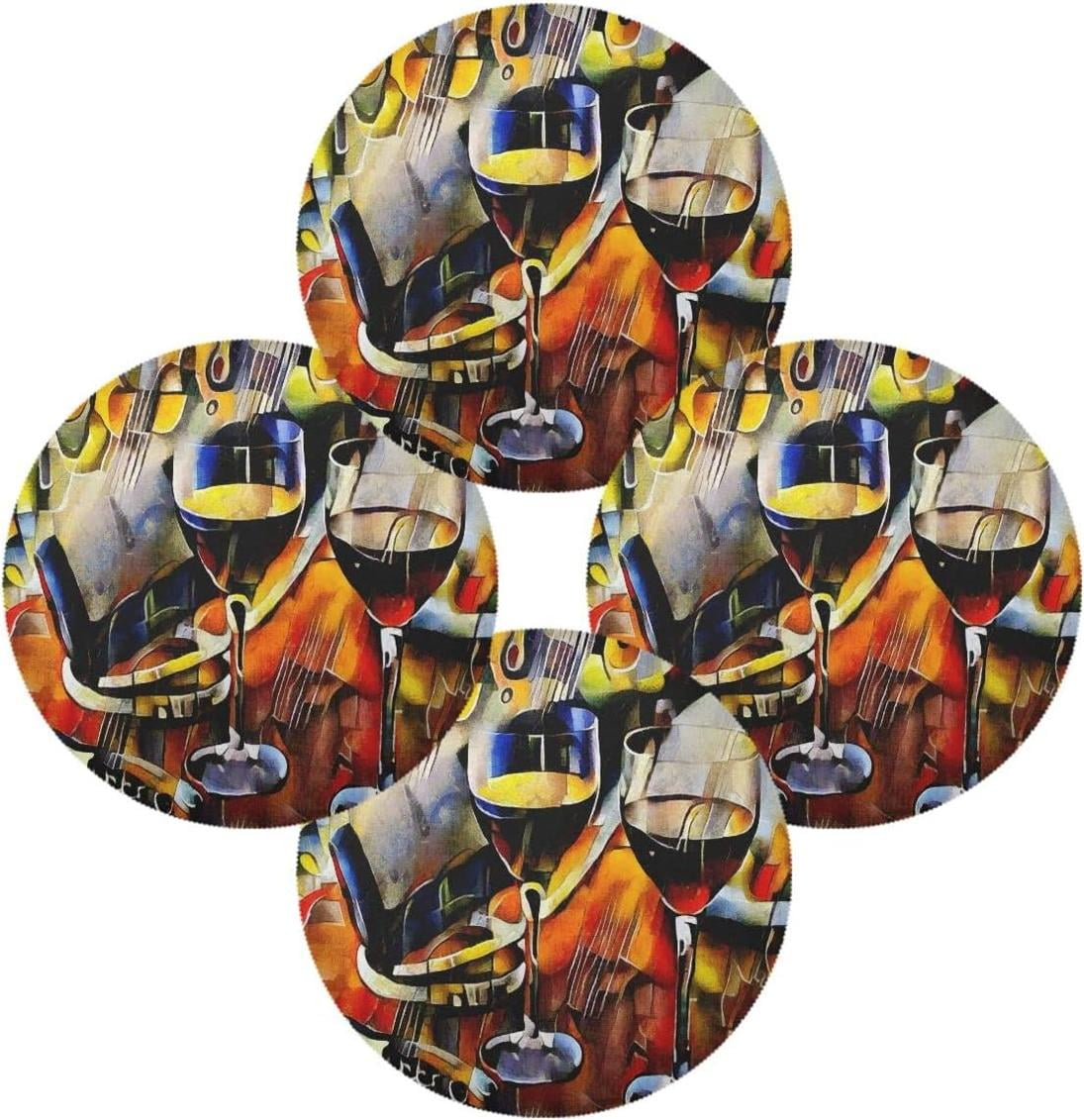 GZHJMY Wine Glasses Round Placemats Set of 4, Non-Slip Heat Resistant ...
