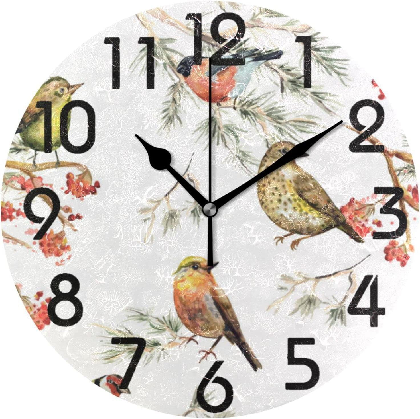 GZHJMY Winter Cardinal Tite On Pine Branch Round Wall Clock, 9.5 Inch ...