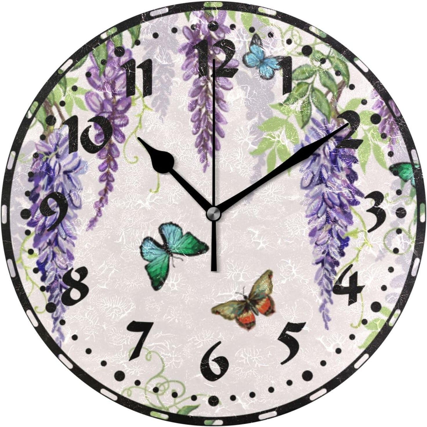 GZHJMY Wisteria Flower Wall Clock, Silent Non Ticking 10 Inch Battery ...