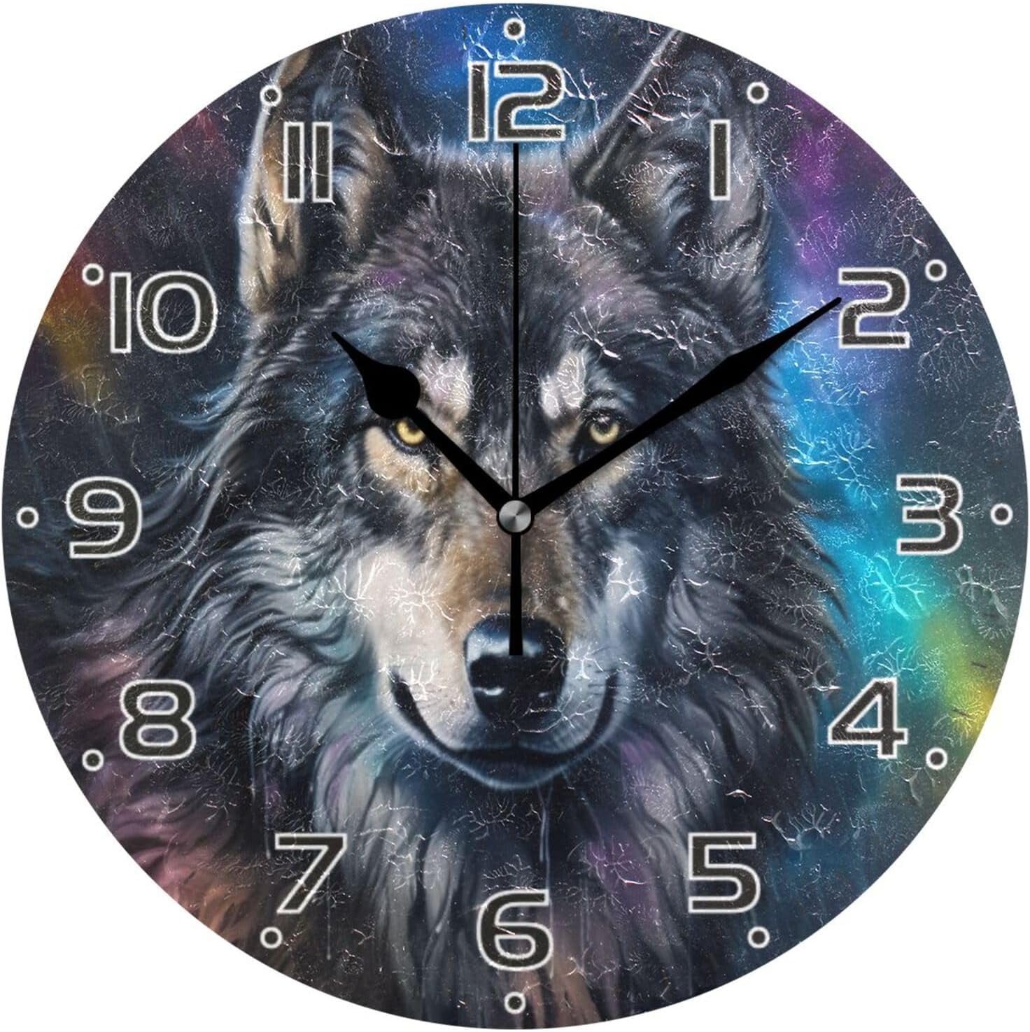 GZHJMY Wolf Clock Silent Round Wall Clock Non Ticking Battery Device ...
