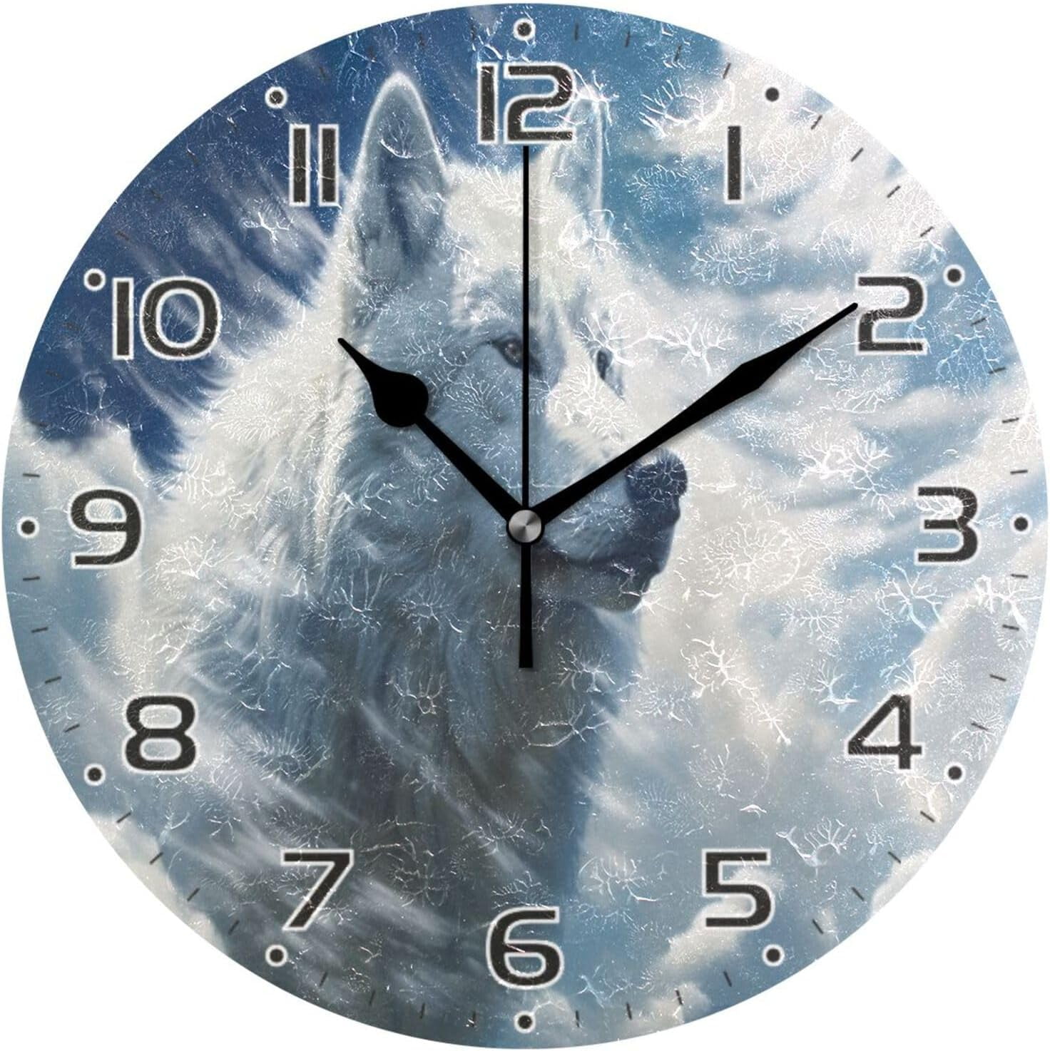 GZHJMY Wolf Clock Silent Round Wall Clock Non Ticking Battery Device ...