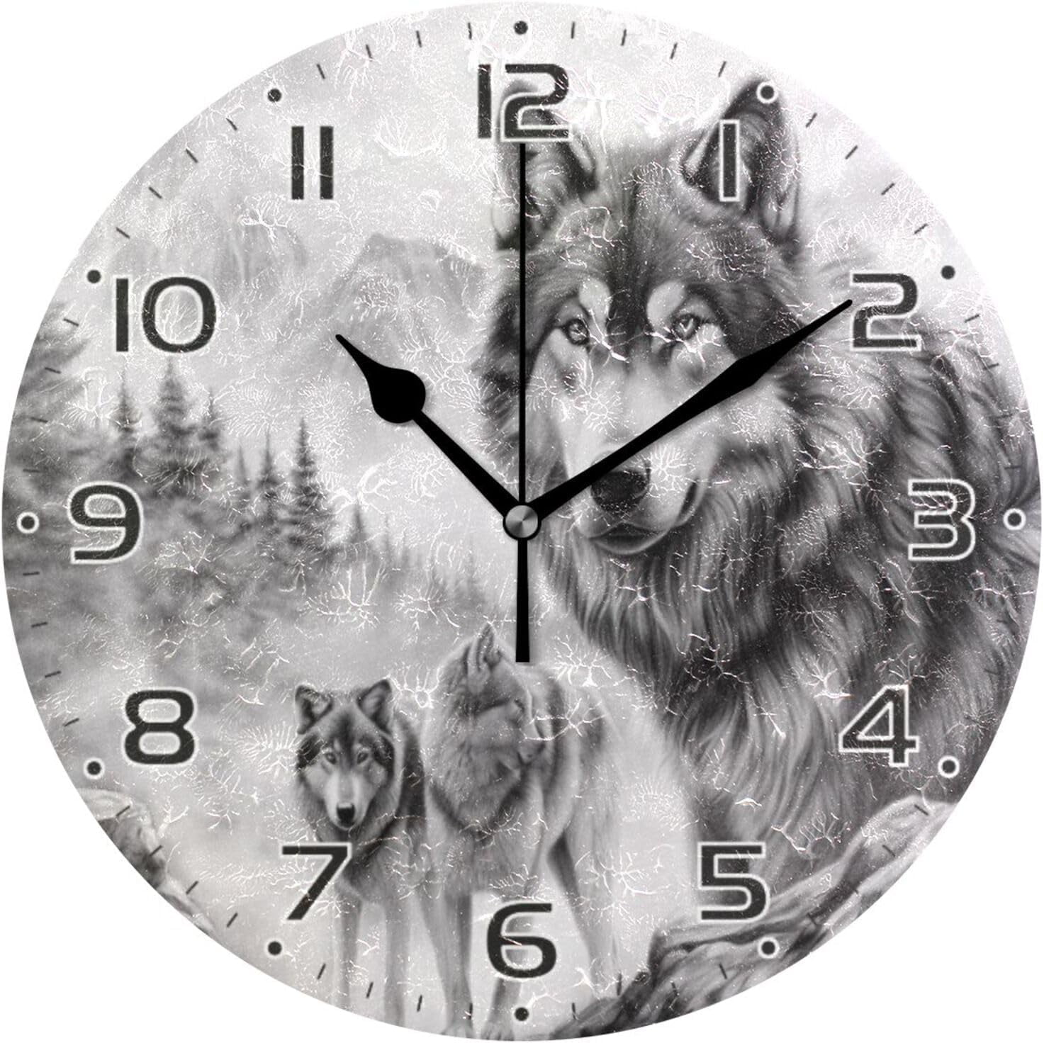 GZHJMY Wolf Clock Silent Round Wall Clock Non Ticking Battery Device ...