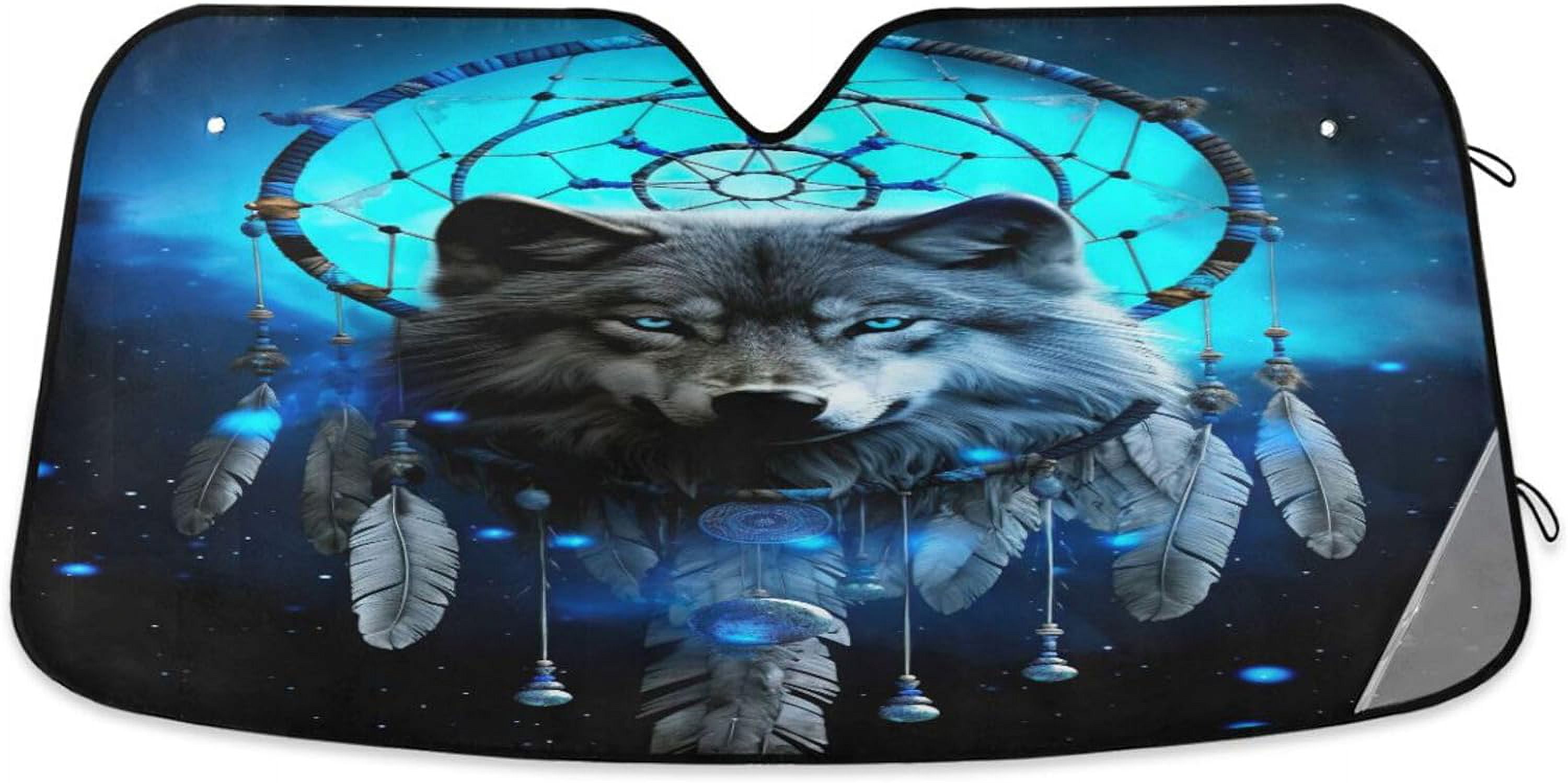 GZHJMY Wolf Dream Catcher Car Windshield Sun Shade Foldable Sun Shield ...