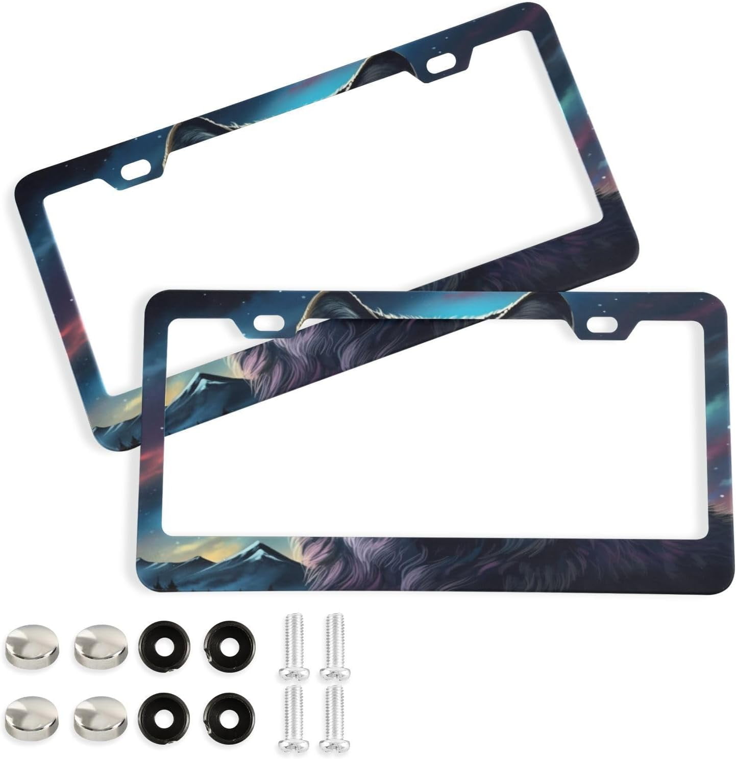 GZHJMY Wolf Night Sky License Plate Frames 2PCS Car License Plate ...