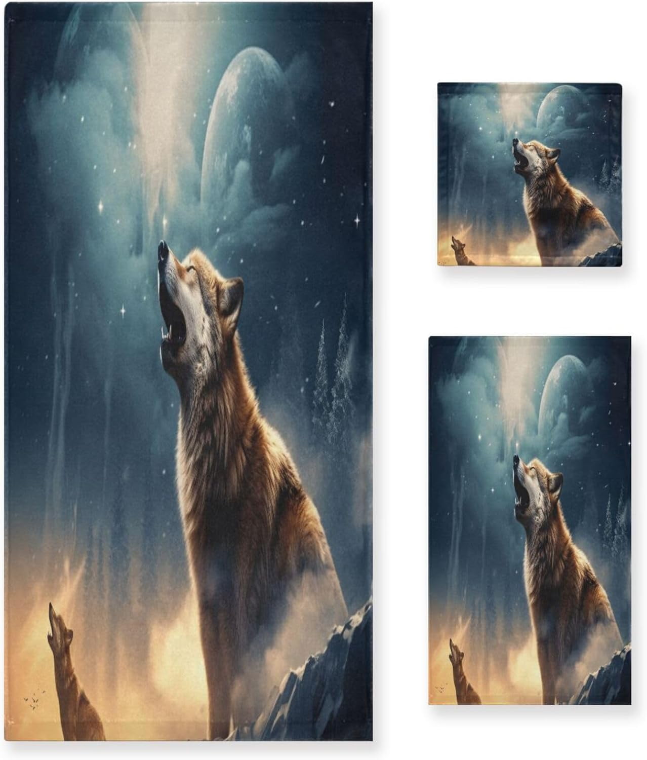 GZHJMY Wolf Towel Set of 3, Highly Absorbent Soft Towels with Bath ...