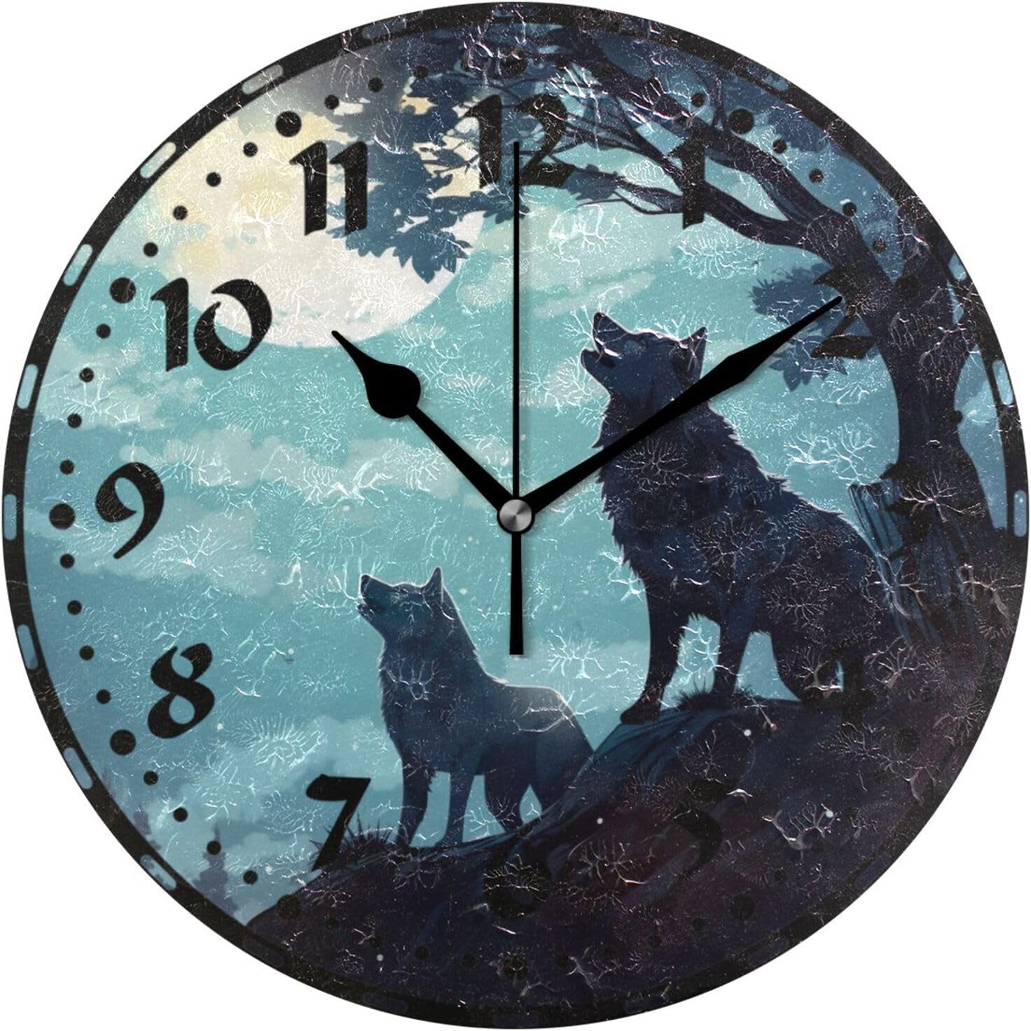 GZHJMY Wolves Under The Moon Wall Clock, Silent Non Ticking 10 Inch ...