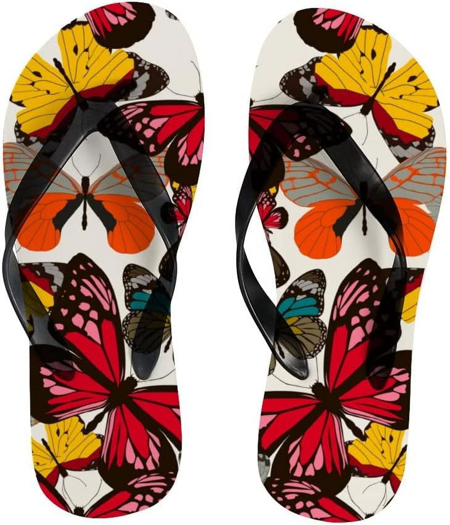 GZHJMY Women Flip Flops Slippers Country Garden Floral Butterfly ...