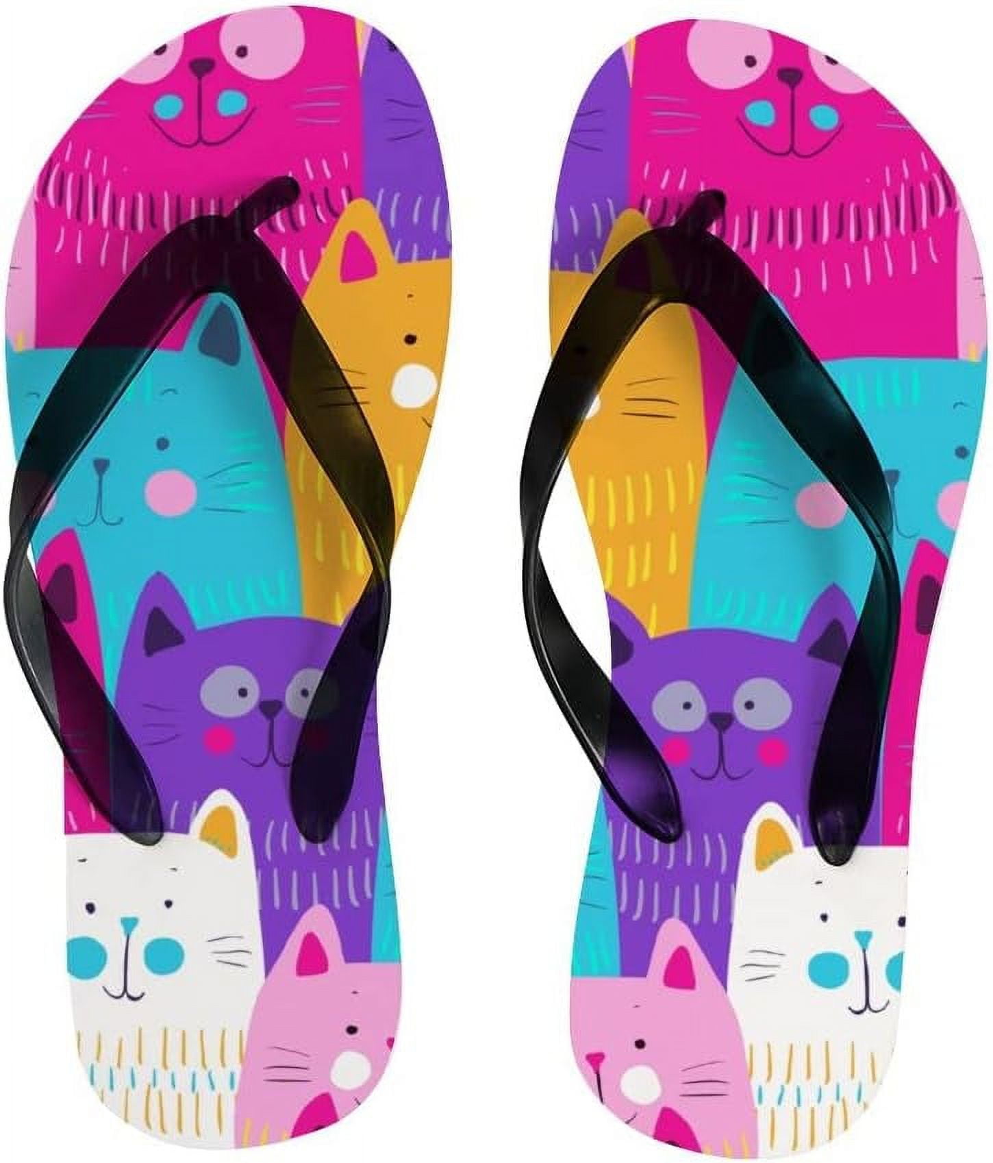 GZHJMY Women Flip Flops Slippers Cute Cat Animal Cartoon Colorful ...
