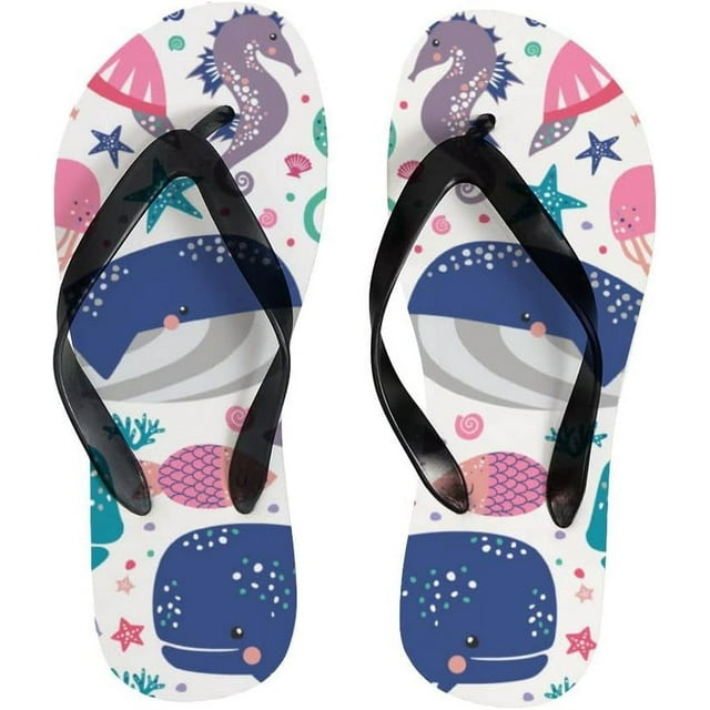 GZHJMY Women Flip Flops Slippers Cute Whale Seahorse Fish Aquatic World ...