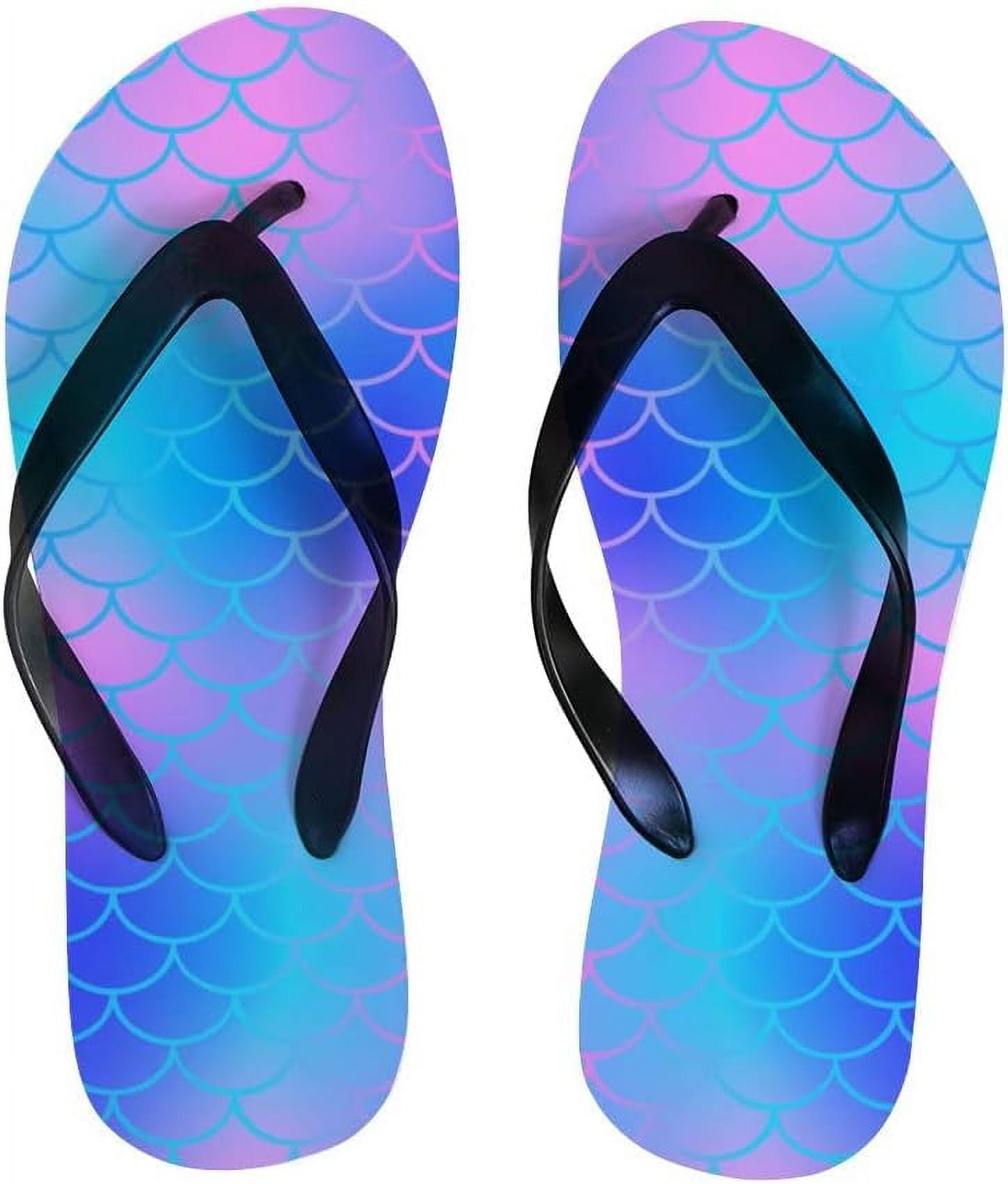 GZHJMY Women Flip Flops Slippers Mermaid Scale Tail Rainbow Ocean Sea ...