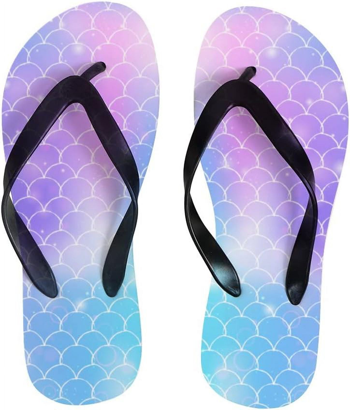 GZHJMY Women Flip Flops Slippers Mermaid Scale Tail Rainbow Ocean Sea ...