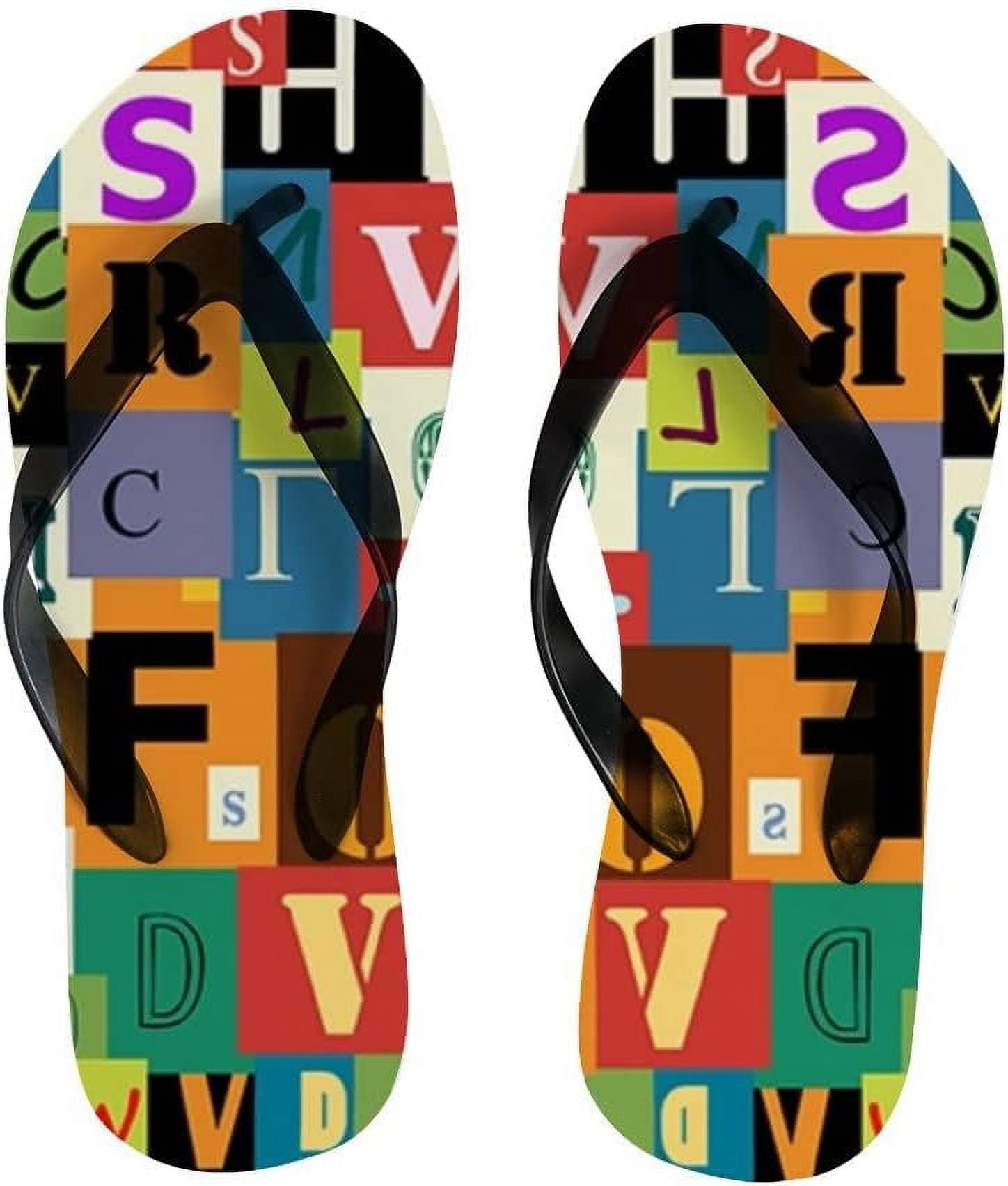 GZHJMY Women Flip Flops Slippers Patchwork Alphabet Letter Plaid ...