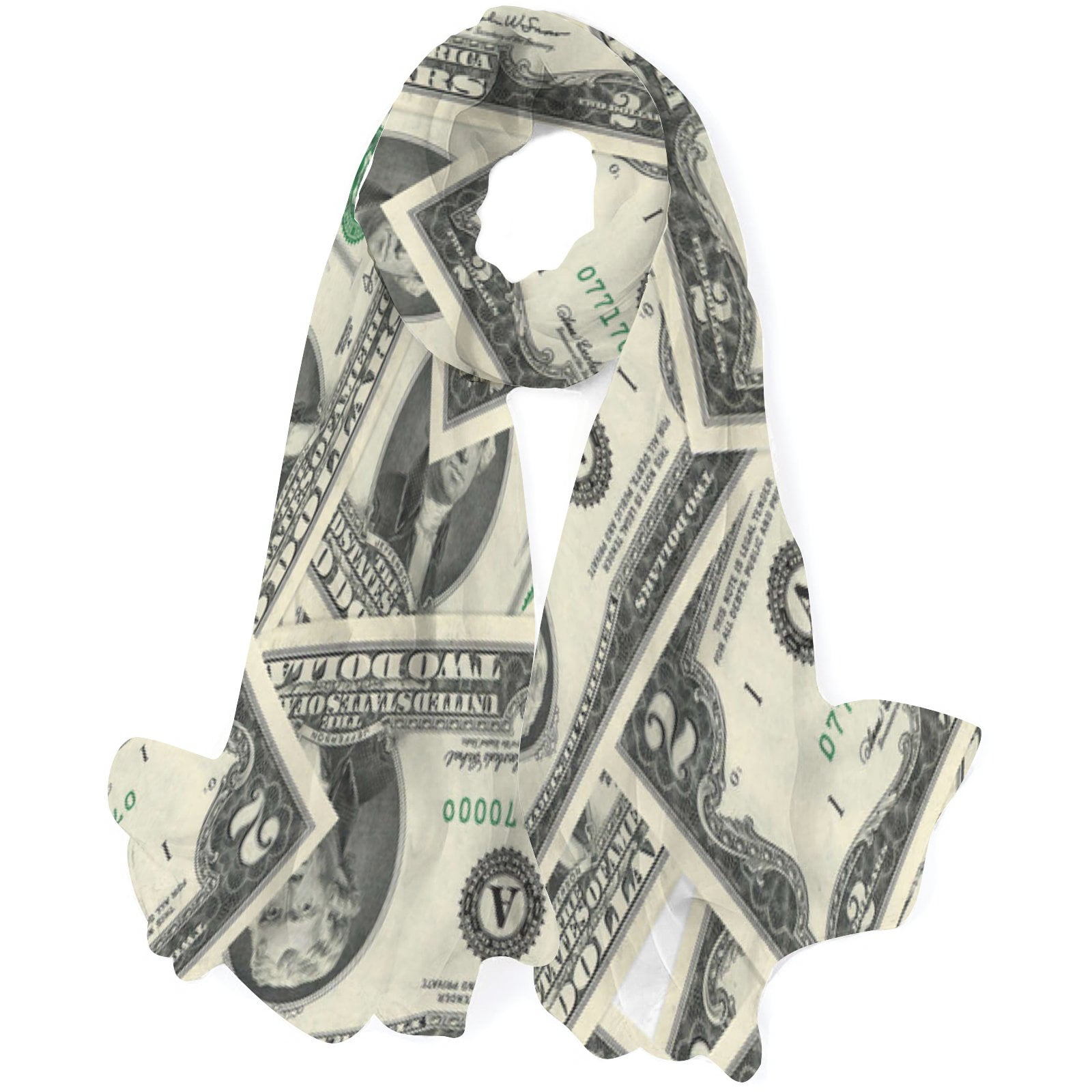 GZHJMY Women Girls Long Silk Scarf, A Bed of Fake Two-dollar Bills ...