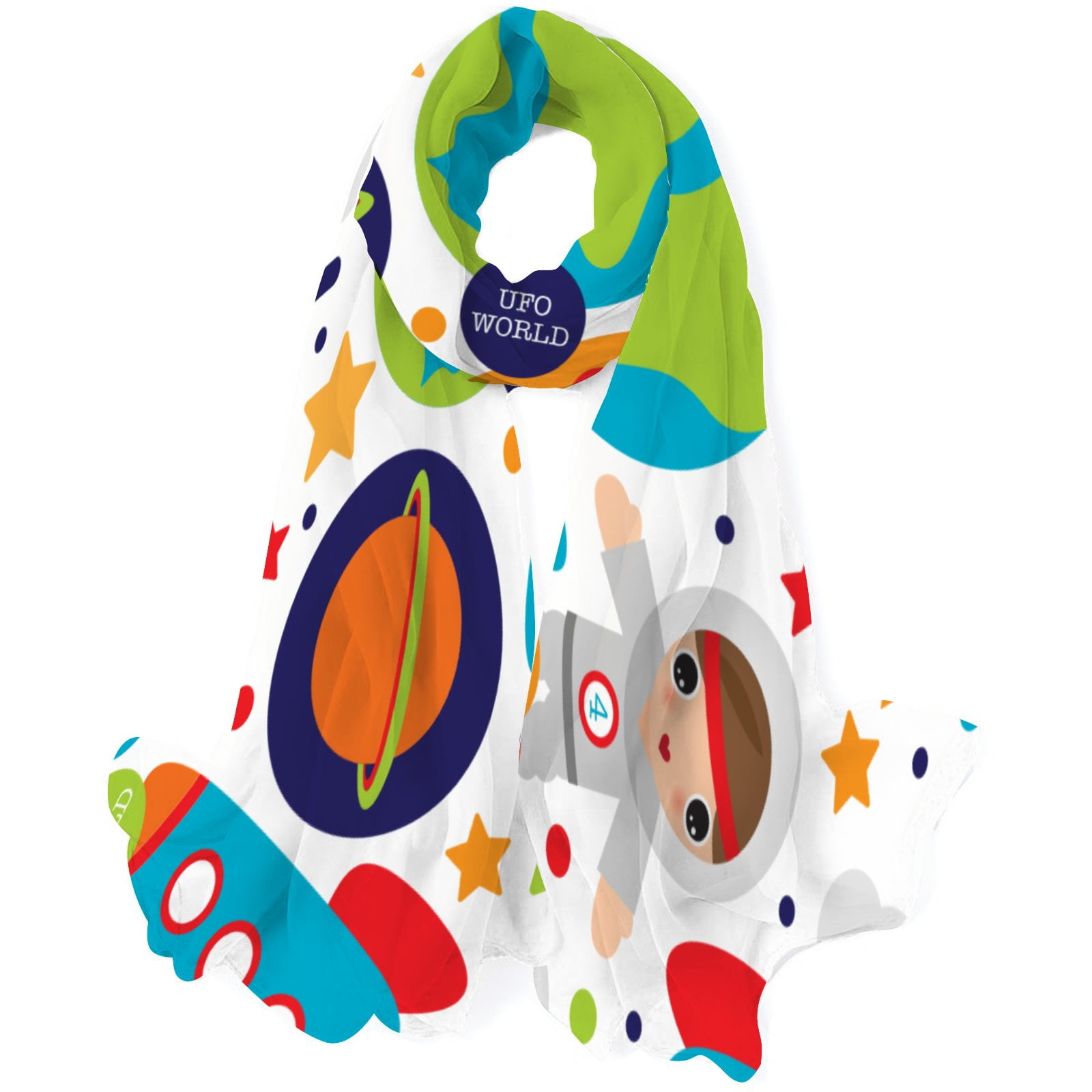 GZHJMY Women Girls Long Silk Scarf, Alien Space Ship Planet Summer ...