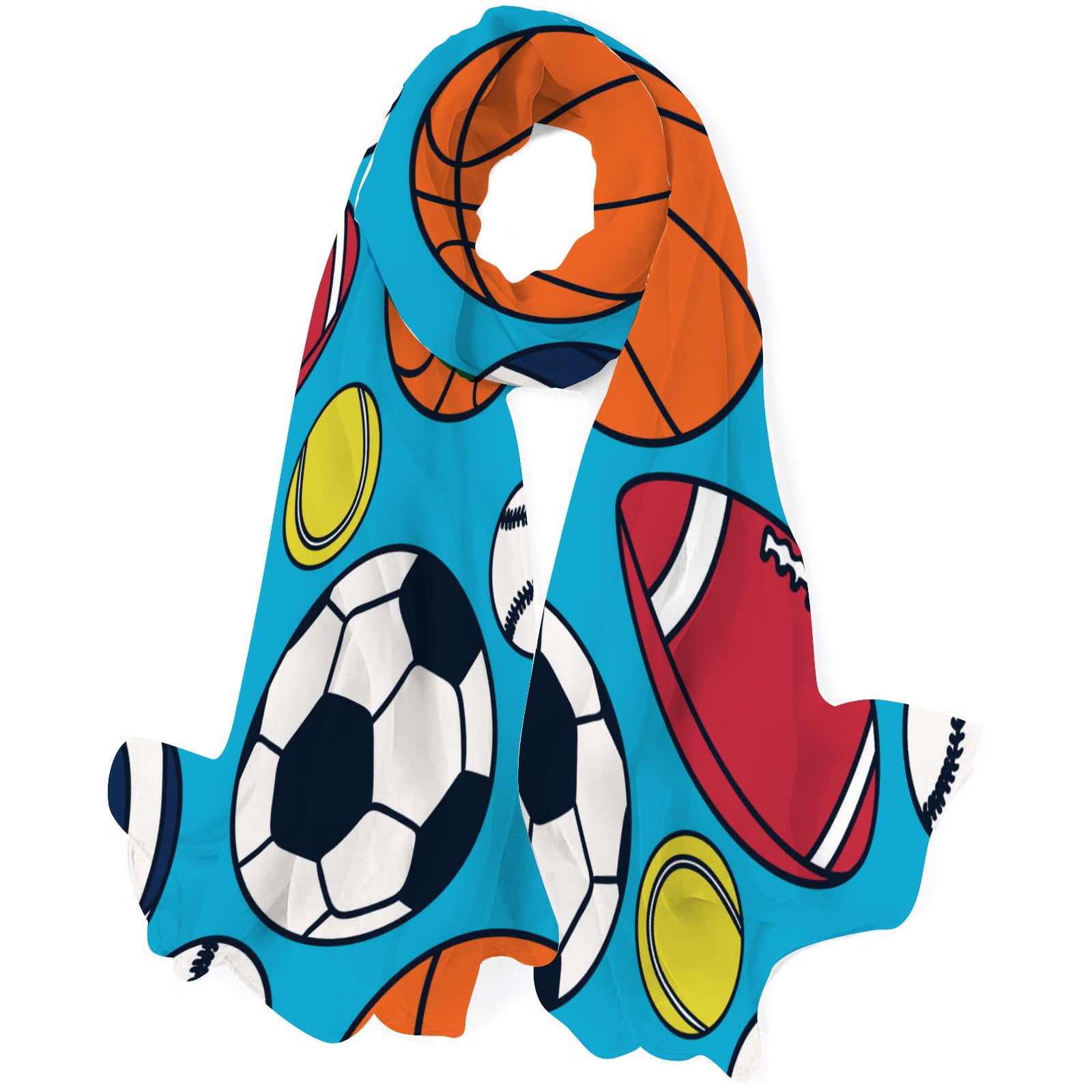 GZHJMY Women Girls Long Silk Scarf, Ball Games Basketball Football ...
