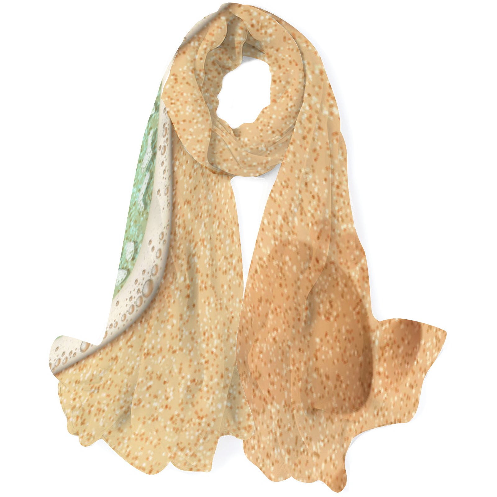 GZHJMY Women Girls Long Silk Scarf, Beach Sand Footprint Ocean Coast ...