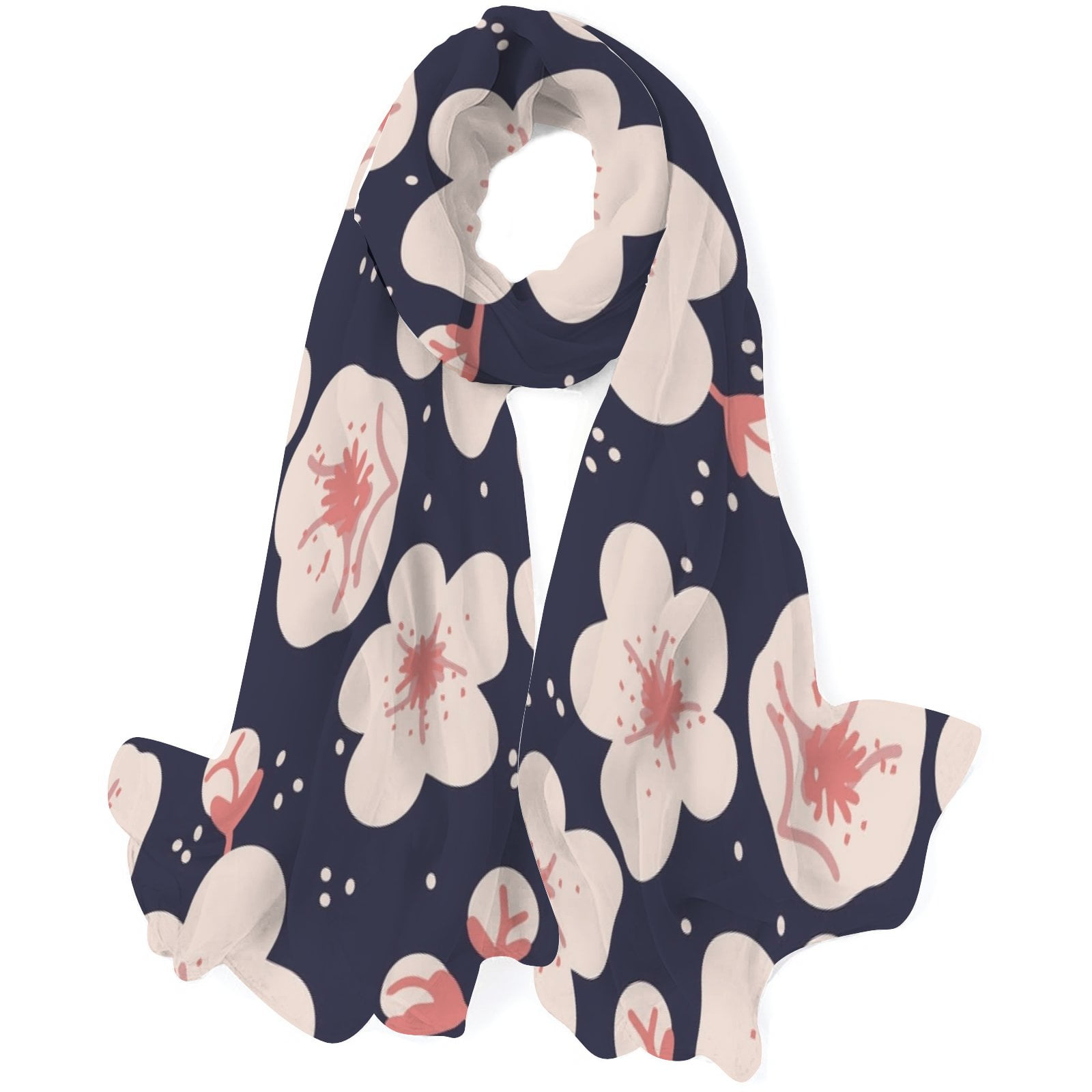 GZHJMY Women Girls Long Silk Scarf, Blooming Sakura Cherry Blossom ...