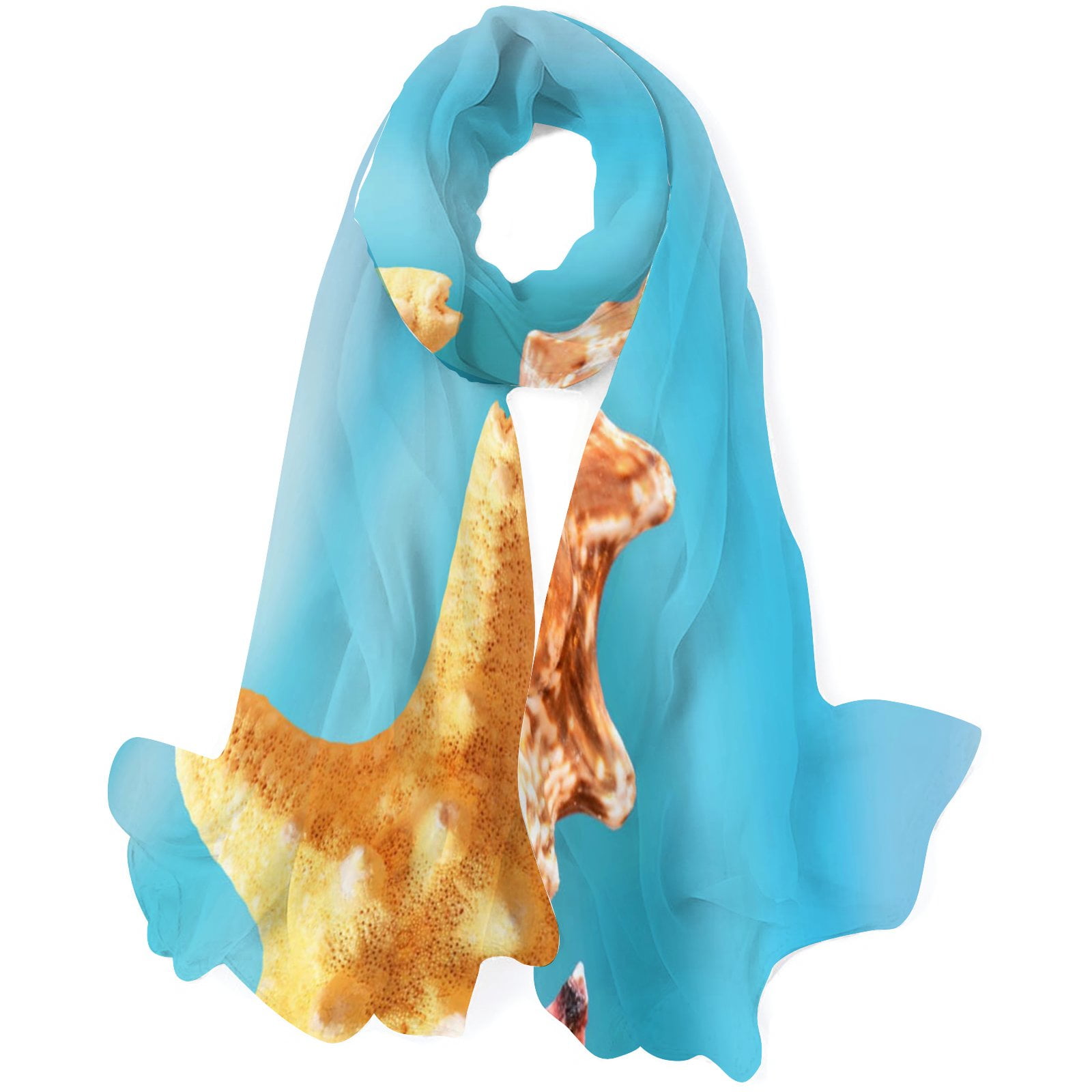 GZHJMY Women Girls Long Silk Scarf, Blue Sky Starfish Shell Summer ...