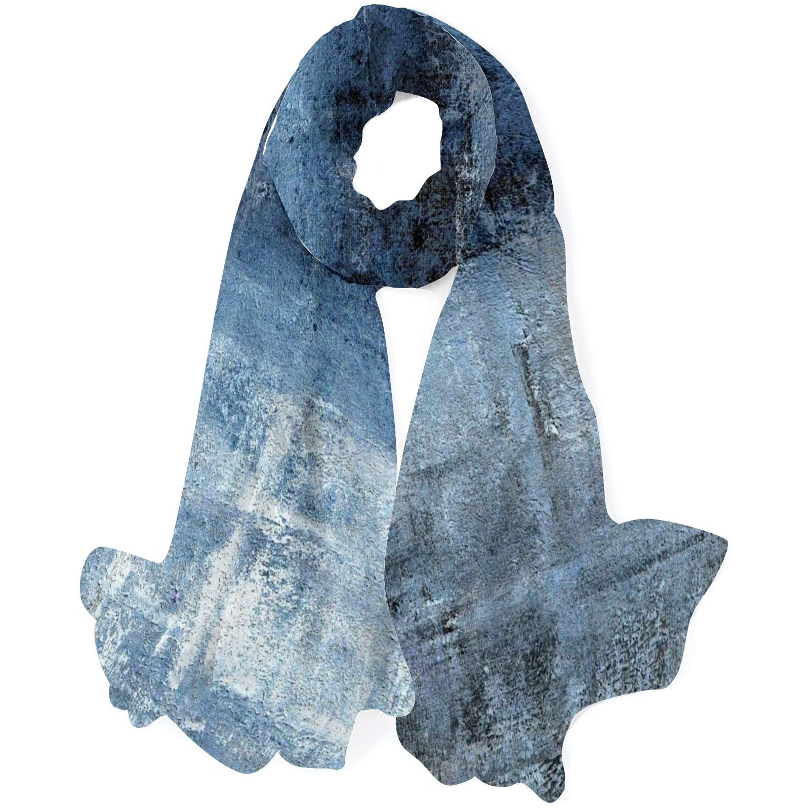 GZHJMY Women Girls Long Silk Scarf, Blue and Black Abstract Style ...