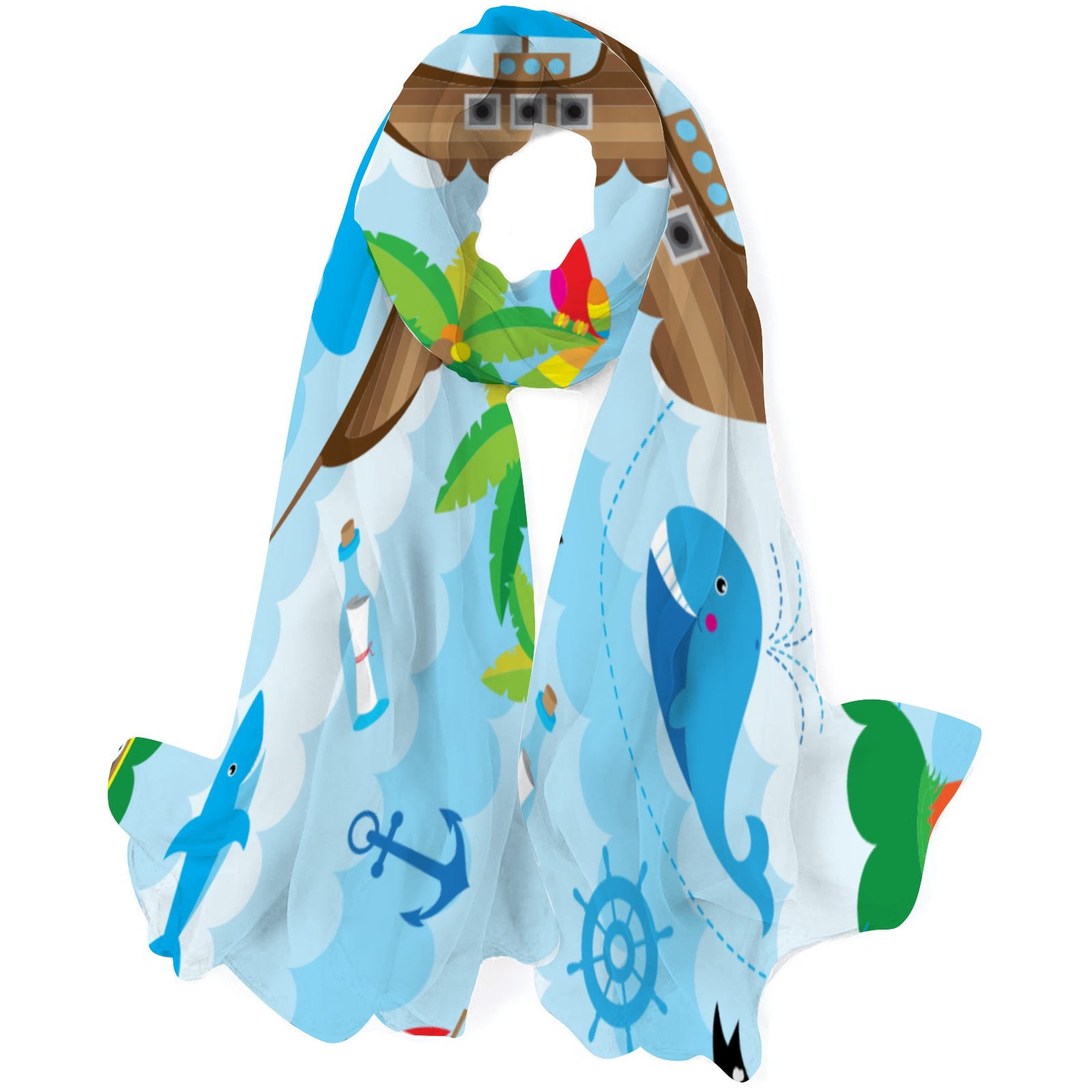 GZHJMY Women Girls Long Silk Scarf, Boat Sailing on The Sea Summer ...