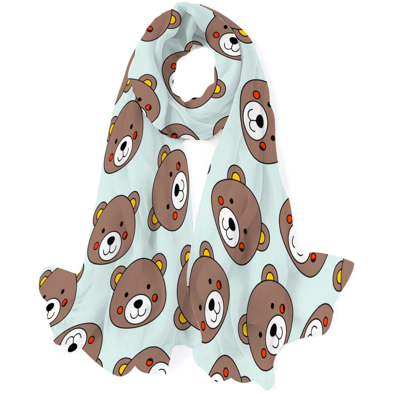 GZHJMY Women Girls Long Silk Scarf, Cartoon Bear Summer Lightweight ...
