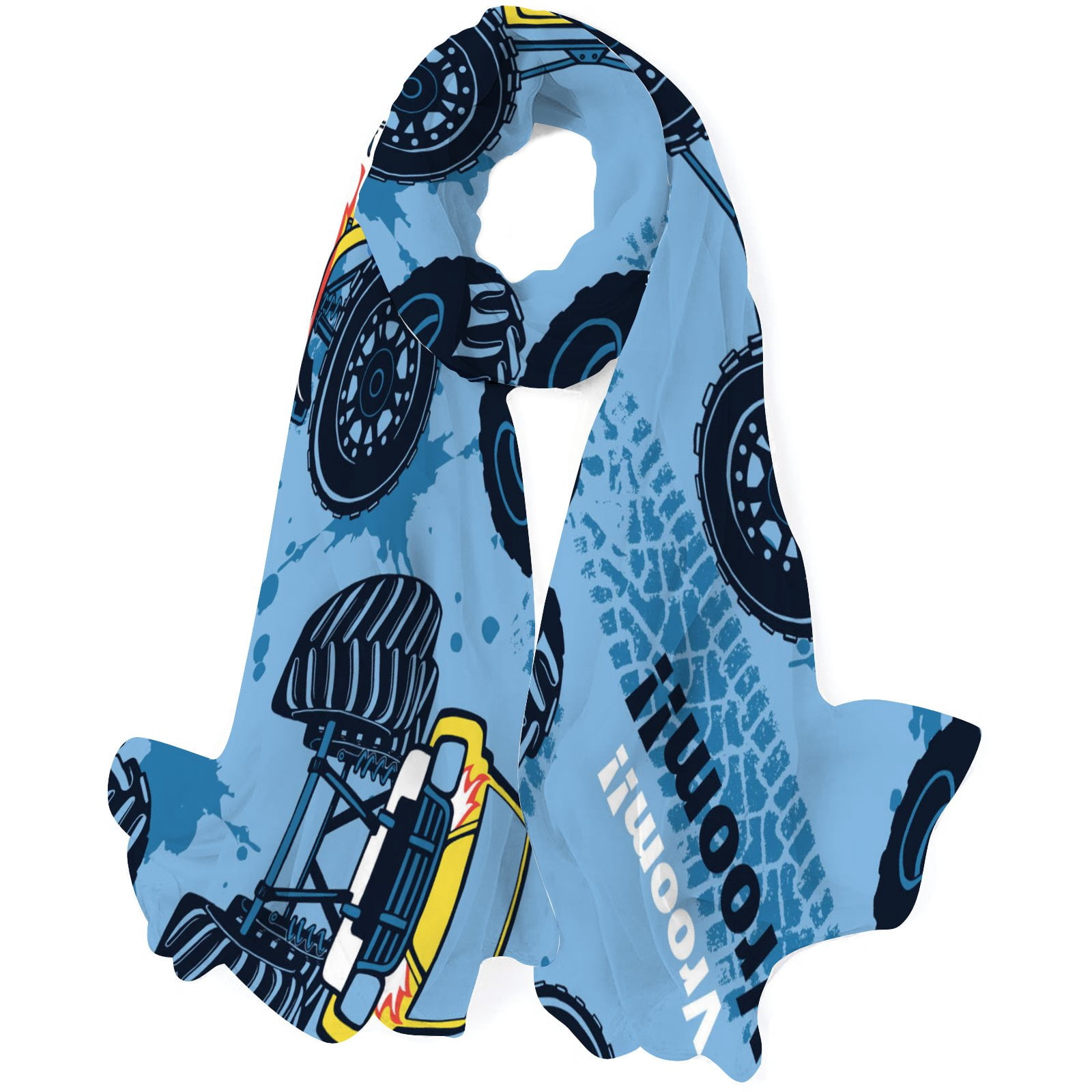 GZHJMY Women Girls Long Silk Scarf, Cartoon Cool Colorful Toy Car Blue ...