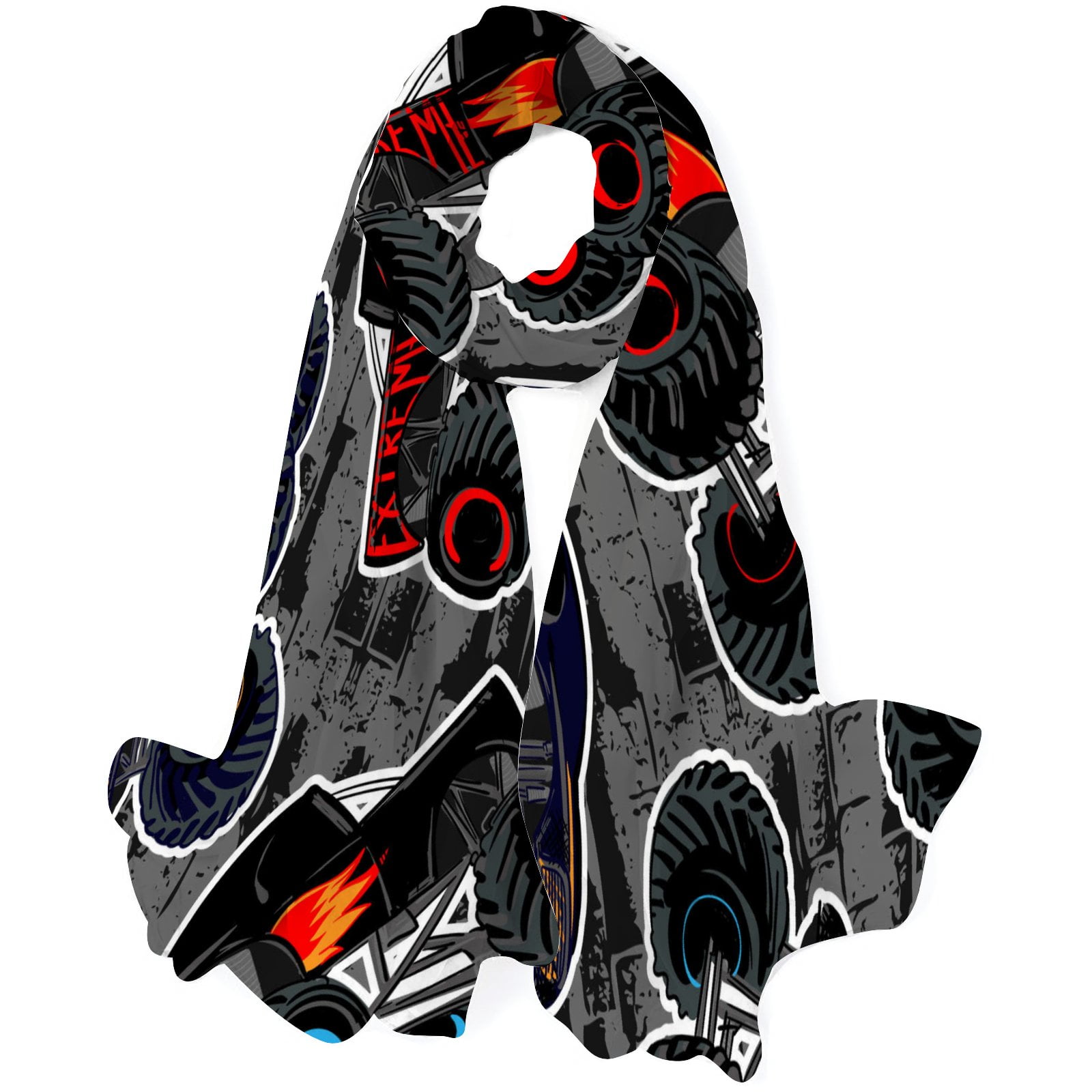 GZHJMY Women Girls Long Silk Scarf, Cartoon Cool Toy Black Racing Car ...
