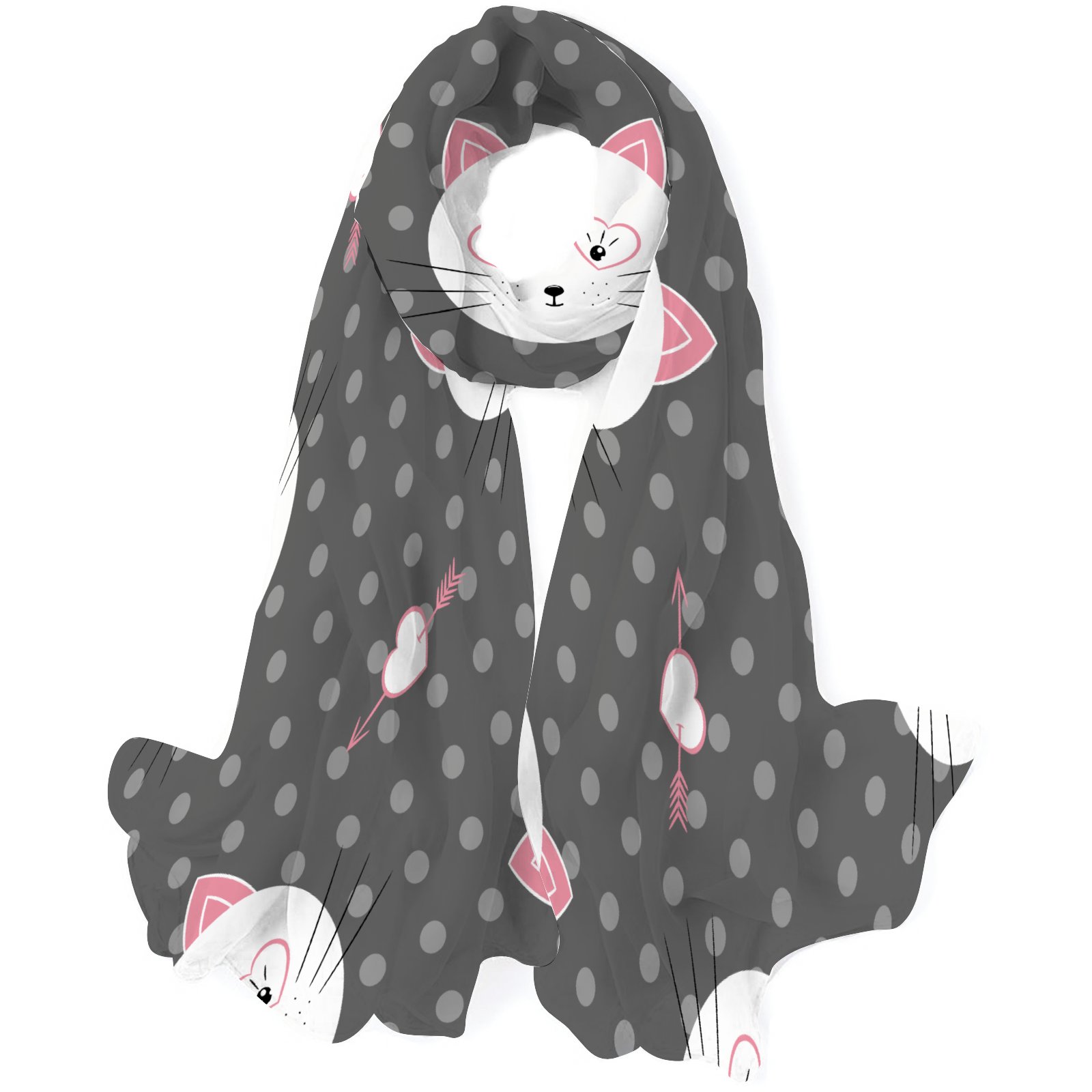 GZHJMY Women Girls Long Silk Scarf, Cartoon Cute Cat Black Background ...