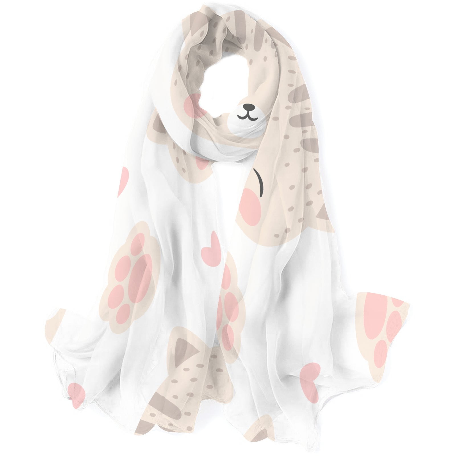 GZHJMY Women Girls Long Silk Scarf, Cartoon Cute Pink Bear Summer ...