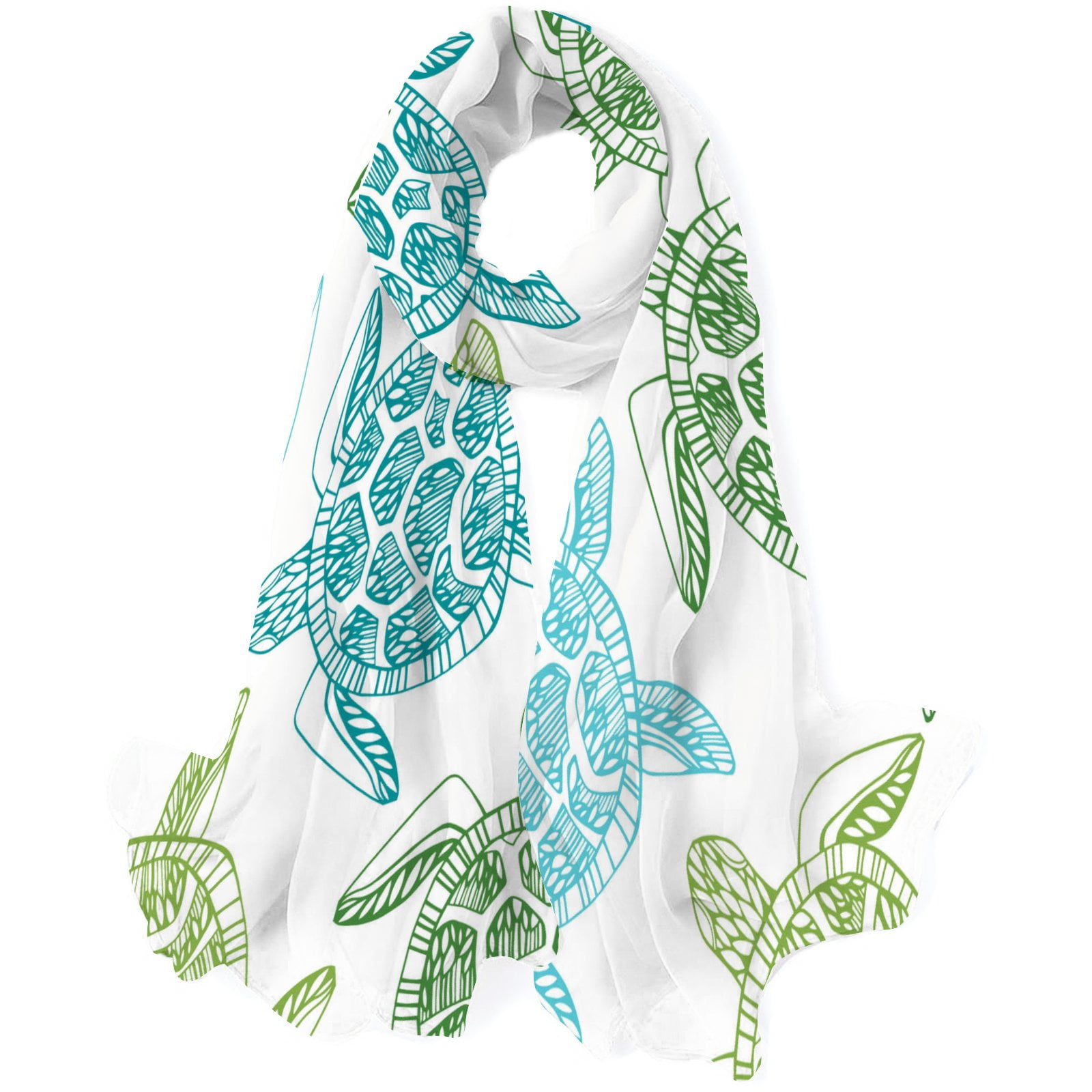 GZHJMY Women Girls Long Silk Scarf, Cartoon Turtle Summer Lightweight ...