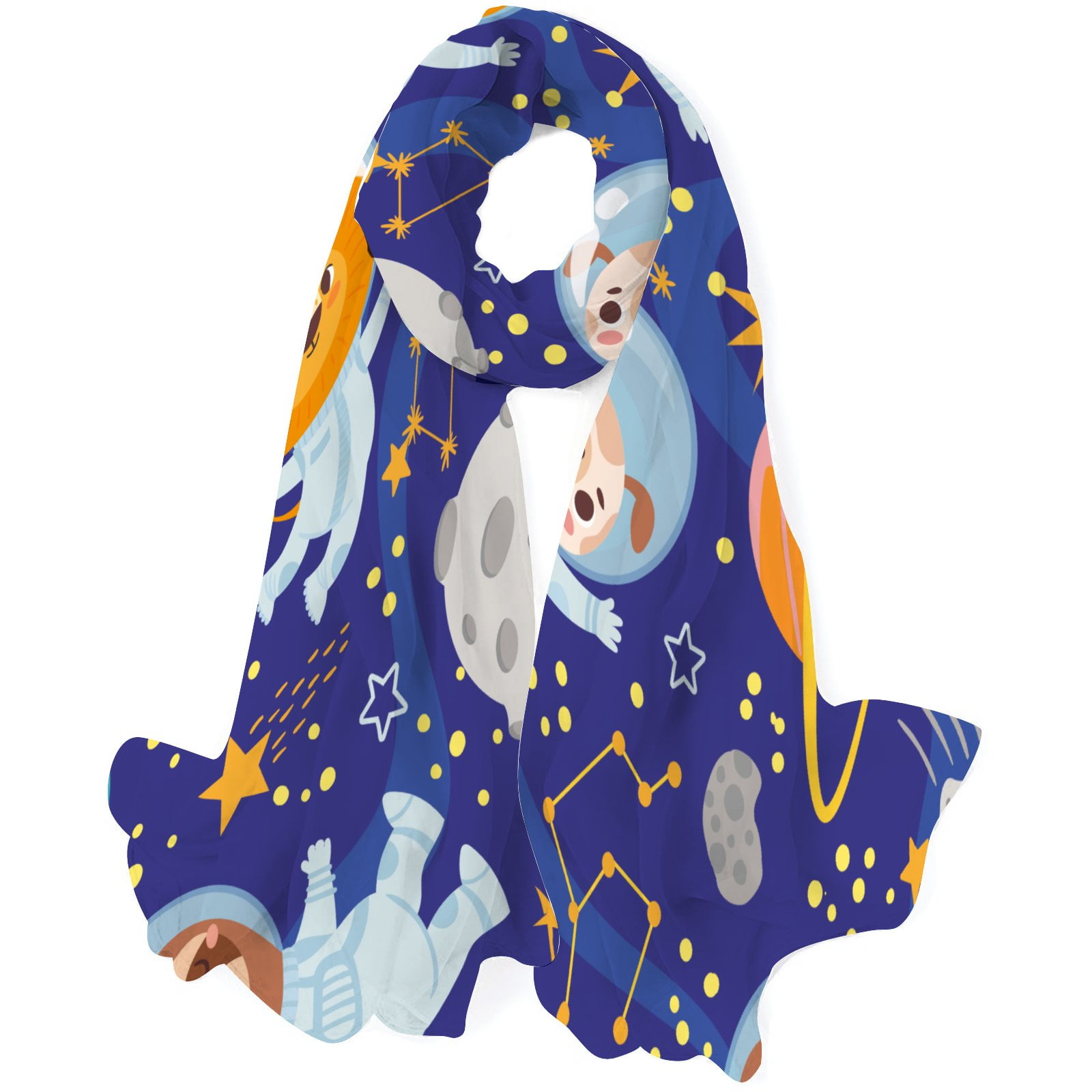 GZHJMY Women Girls Long Silk Scarf, Cute Cartoon Alien Astronaut Summer ...
