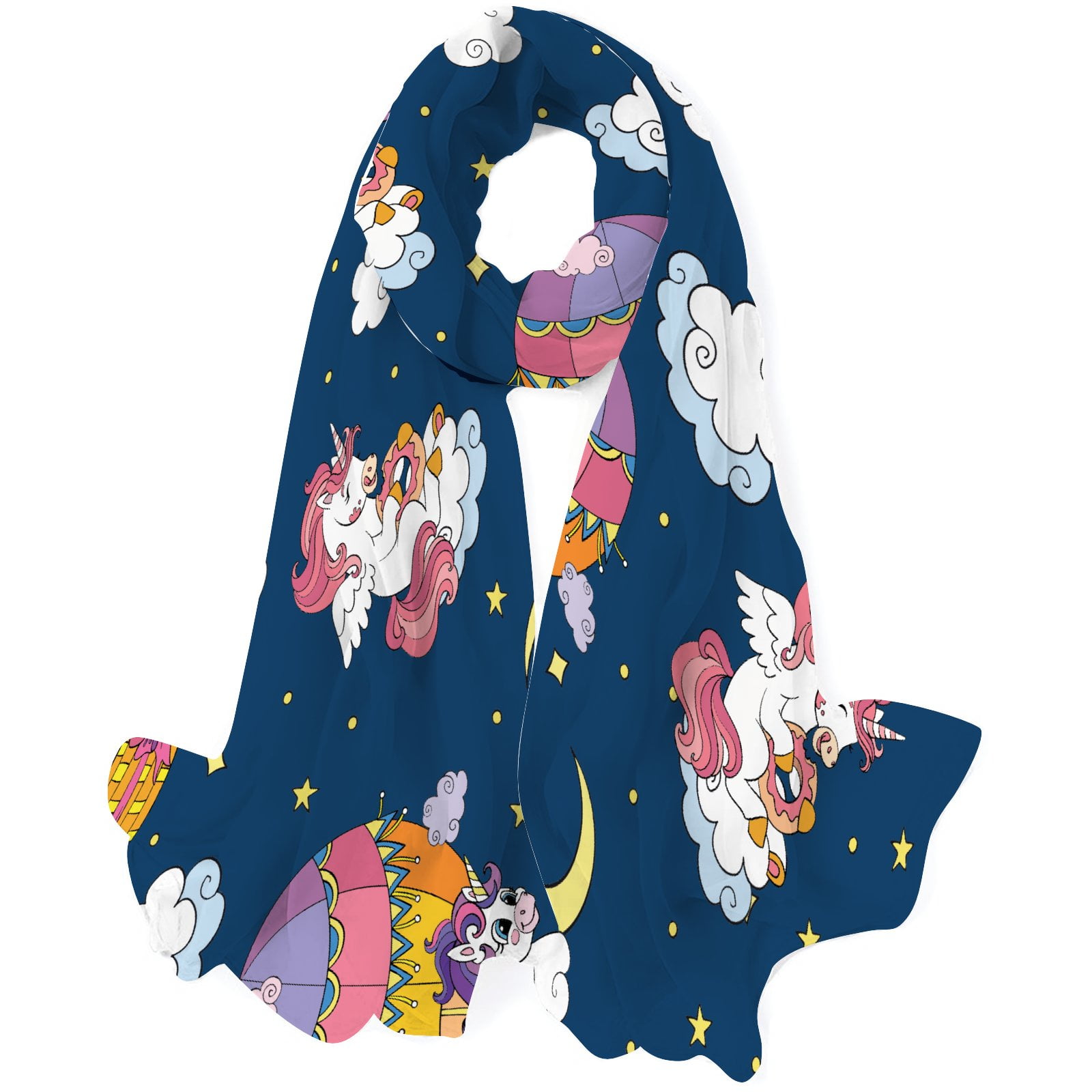 GZHJMY Women Girls Long Silk Scarf, Cute Cartoon Unicorn Balloon Summer ...